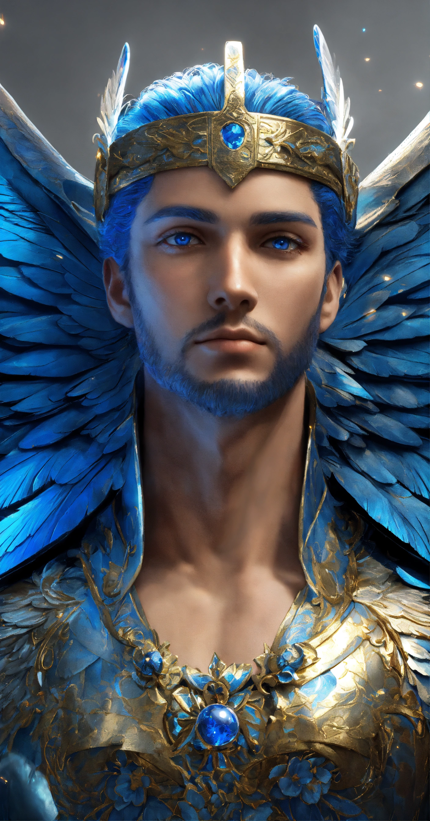 Lexica - 130-year-old male angel with detailed blue wings ...