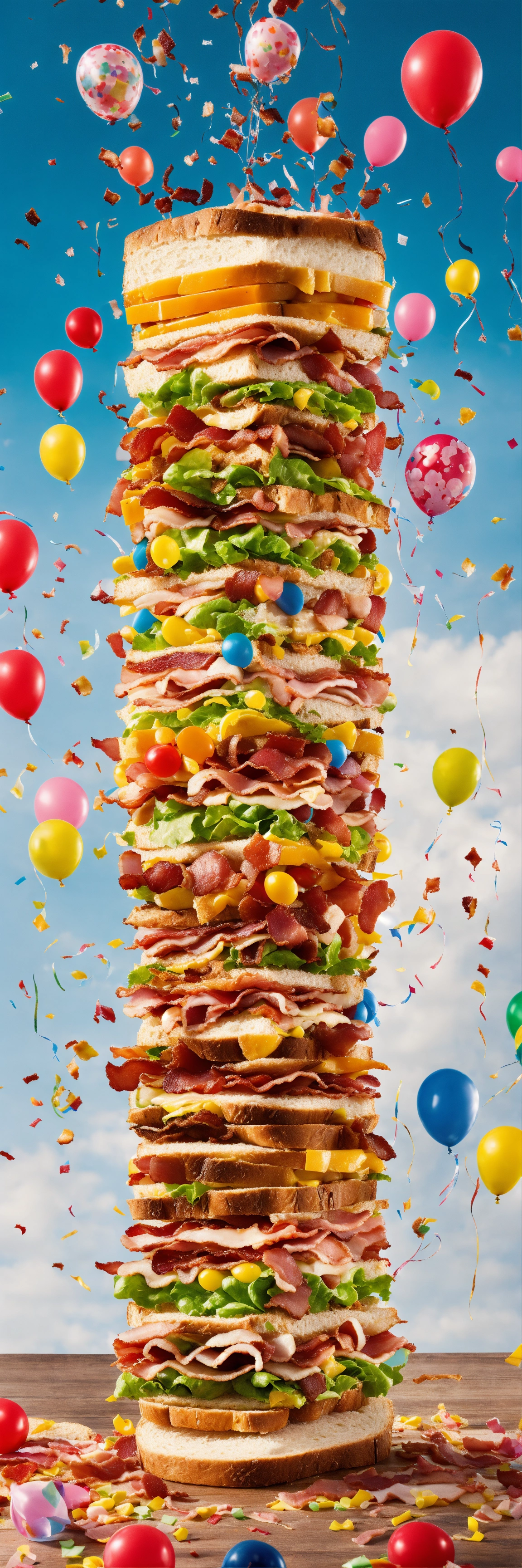 Lexica - A very tall sandwich made out of party balloons, confetti and ...