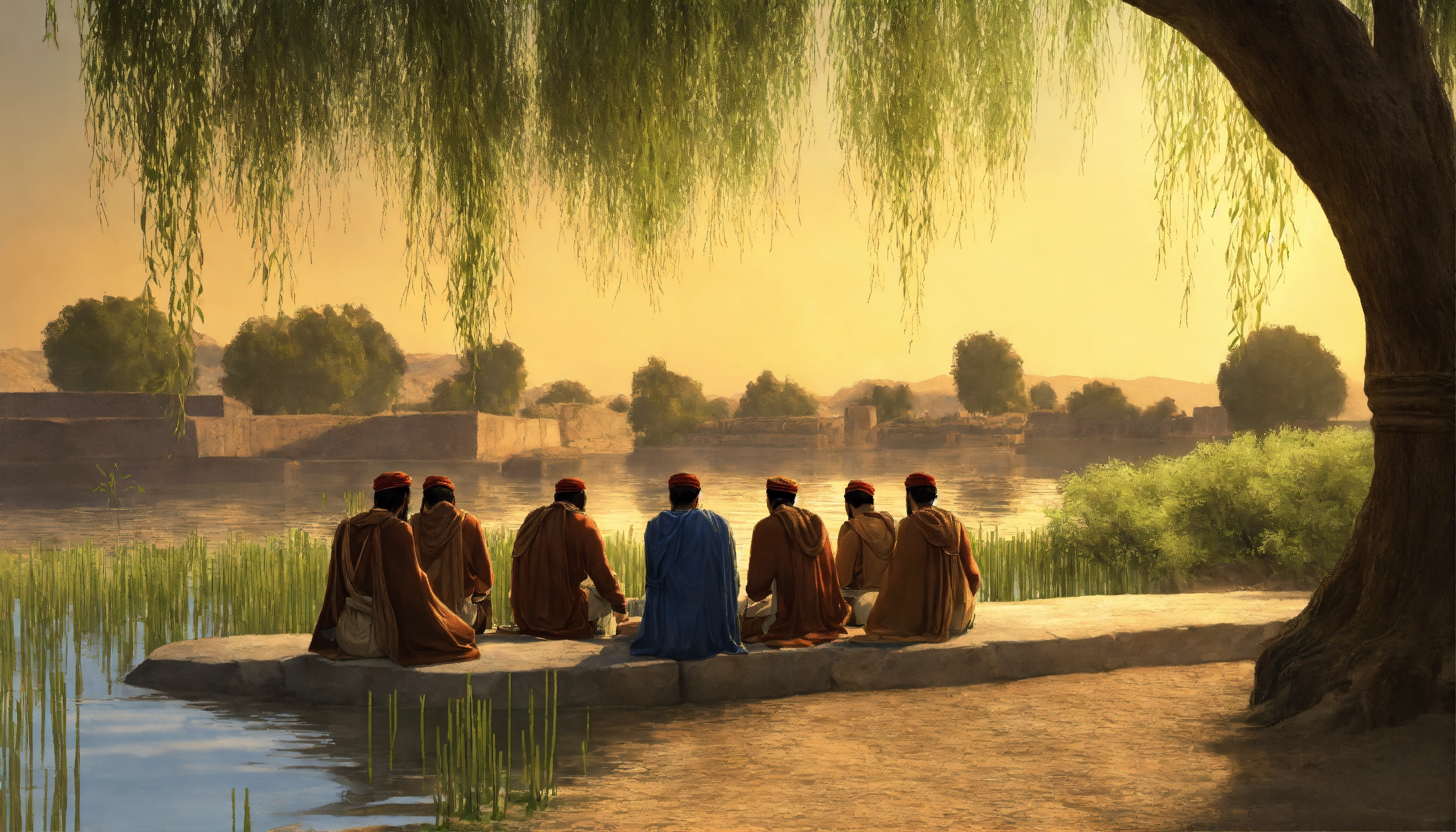 Lexica - Israelites with sobbing expressions sit and weep under willow ...