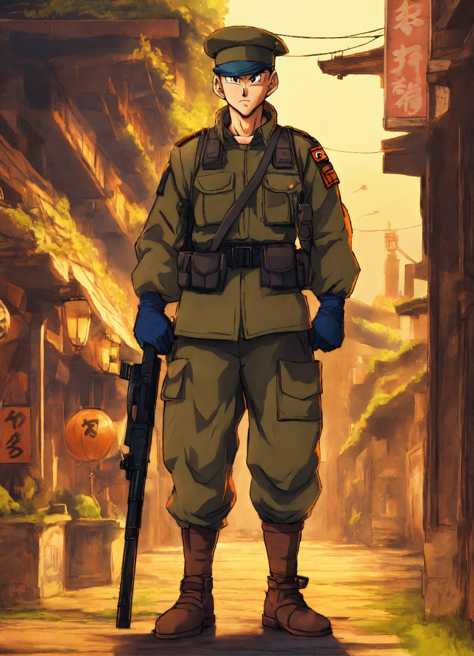 Lexica - Old anime style soldier guerilla in DRAGON BALL style