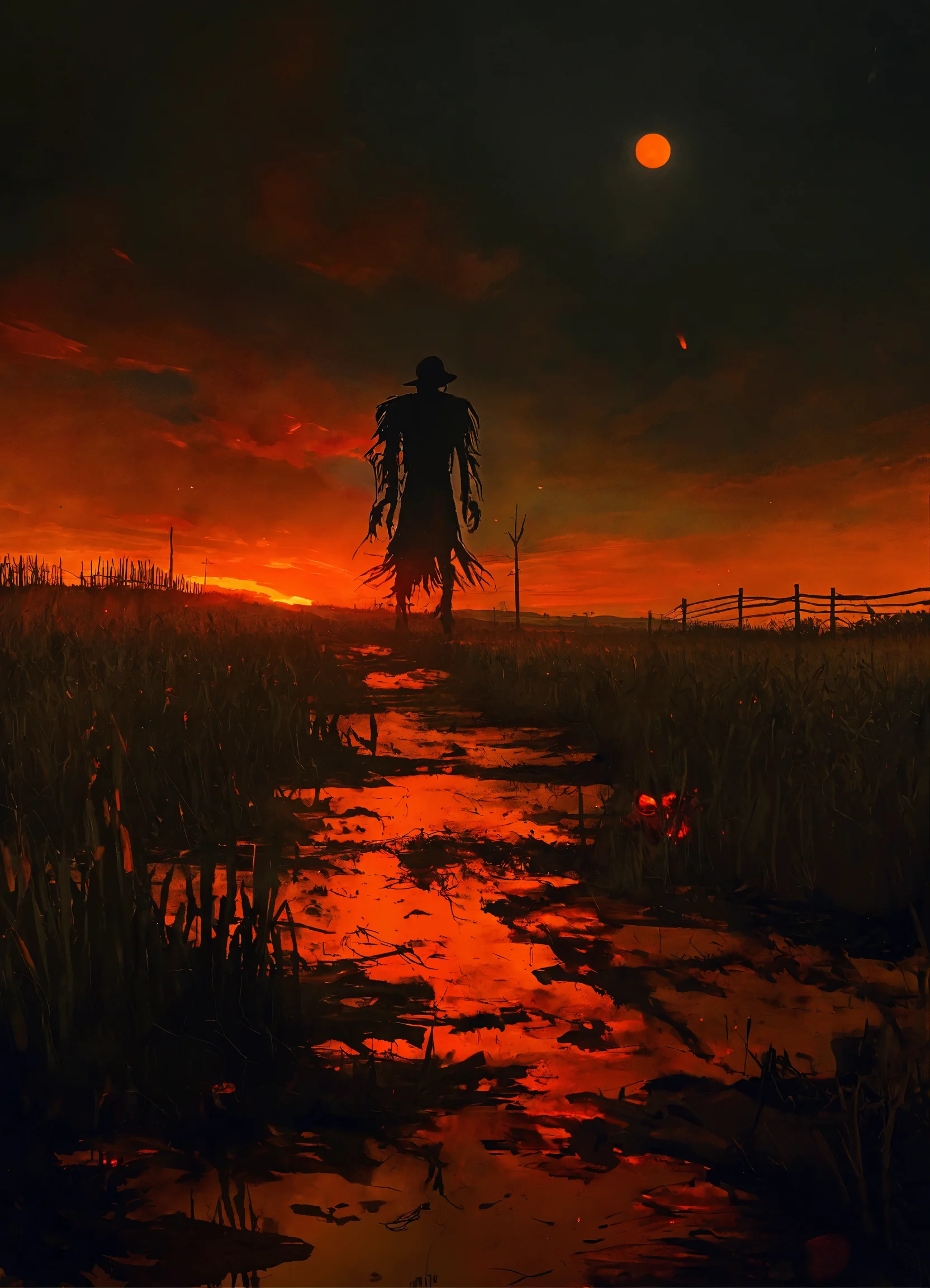 Lexica - A field at night with fires , far away, recognizable only by ...