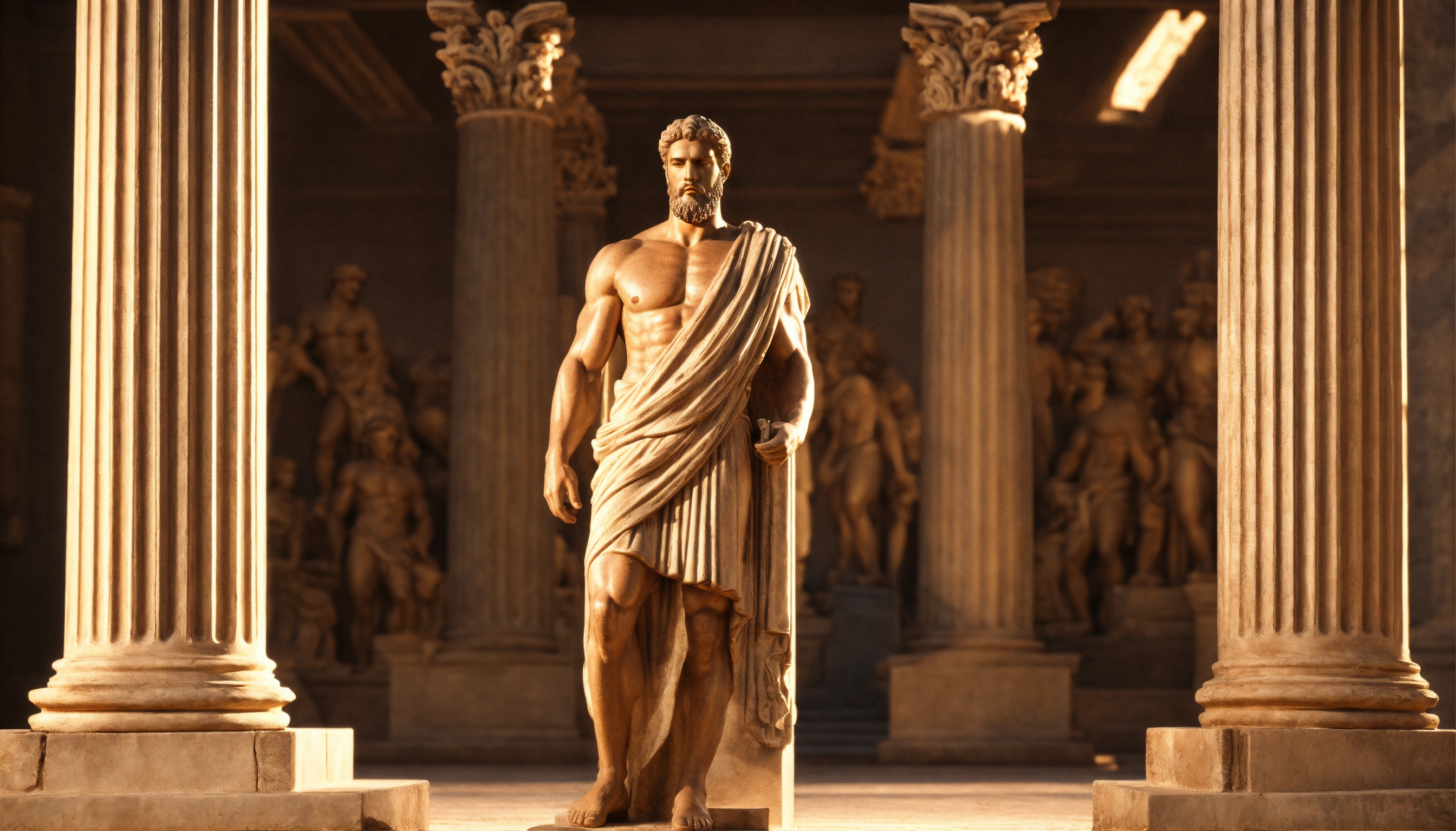 Lexica - Stoic statue, strong body, muscle, bearded, handsome man ...