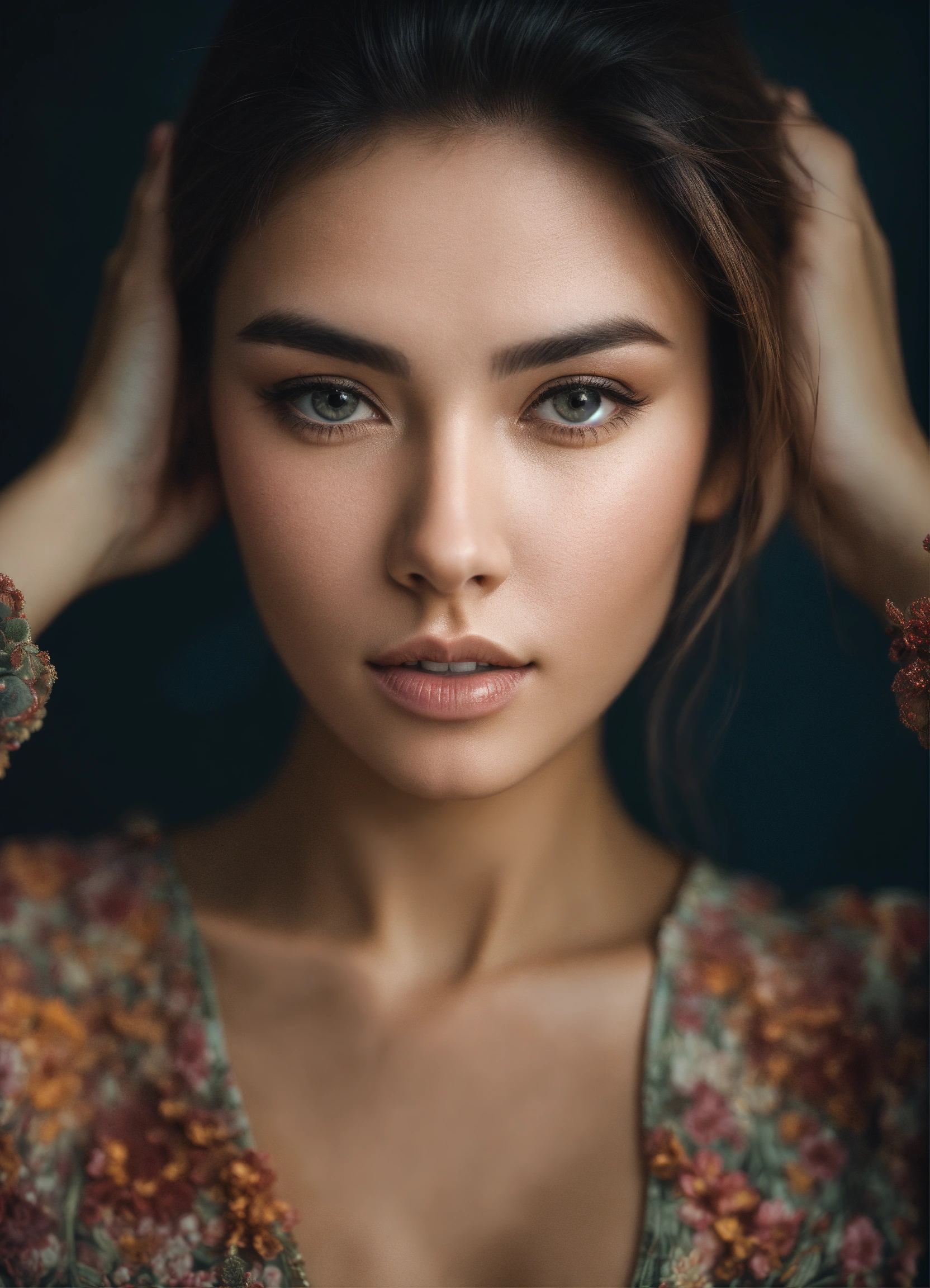 Lexica - Beautiful woman's face held by two hands on both cheeks, canon ...