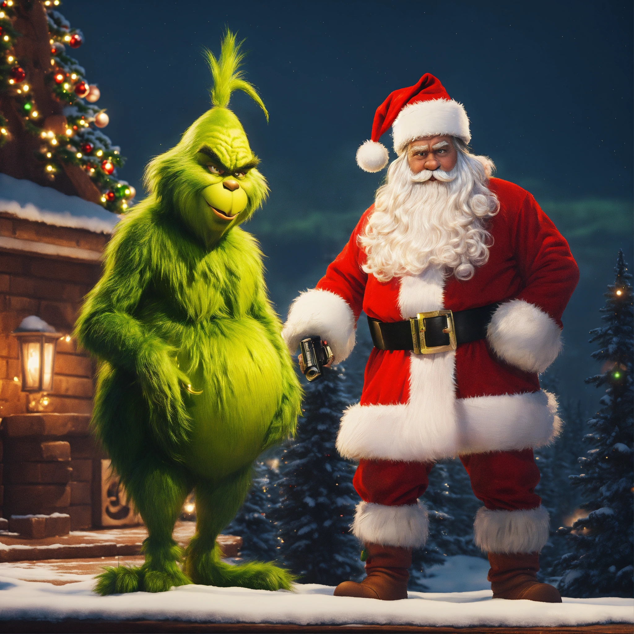 Lexica - A classical painting of Santa and The Grinch, holding 9mm ...