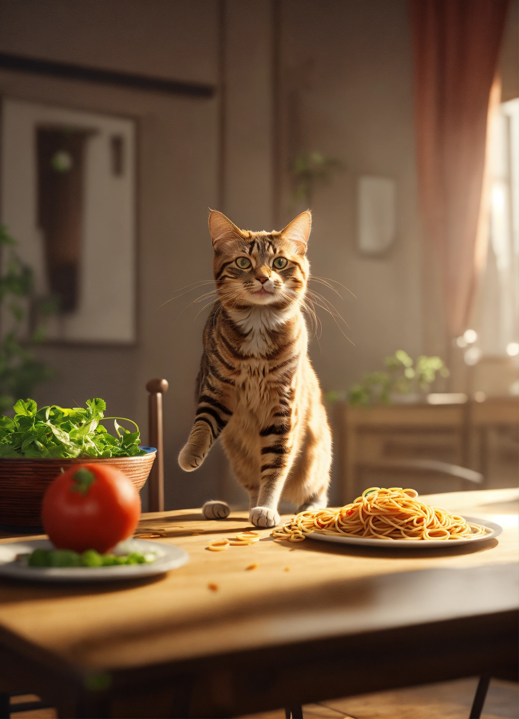 Lexica - A cat standing on 2 legs, eating spaghetti, unreal engine ...