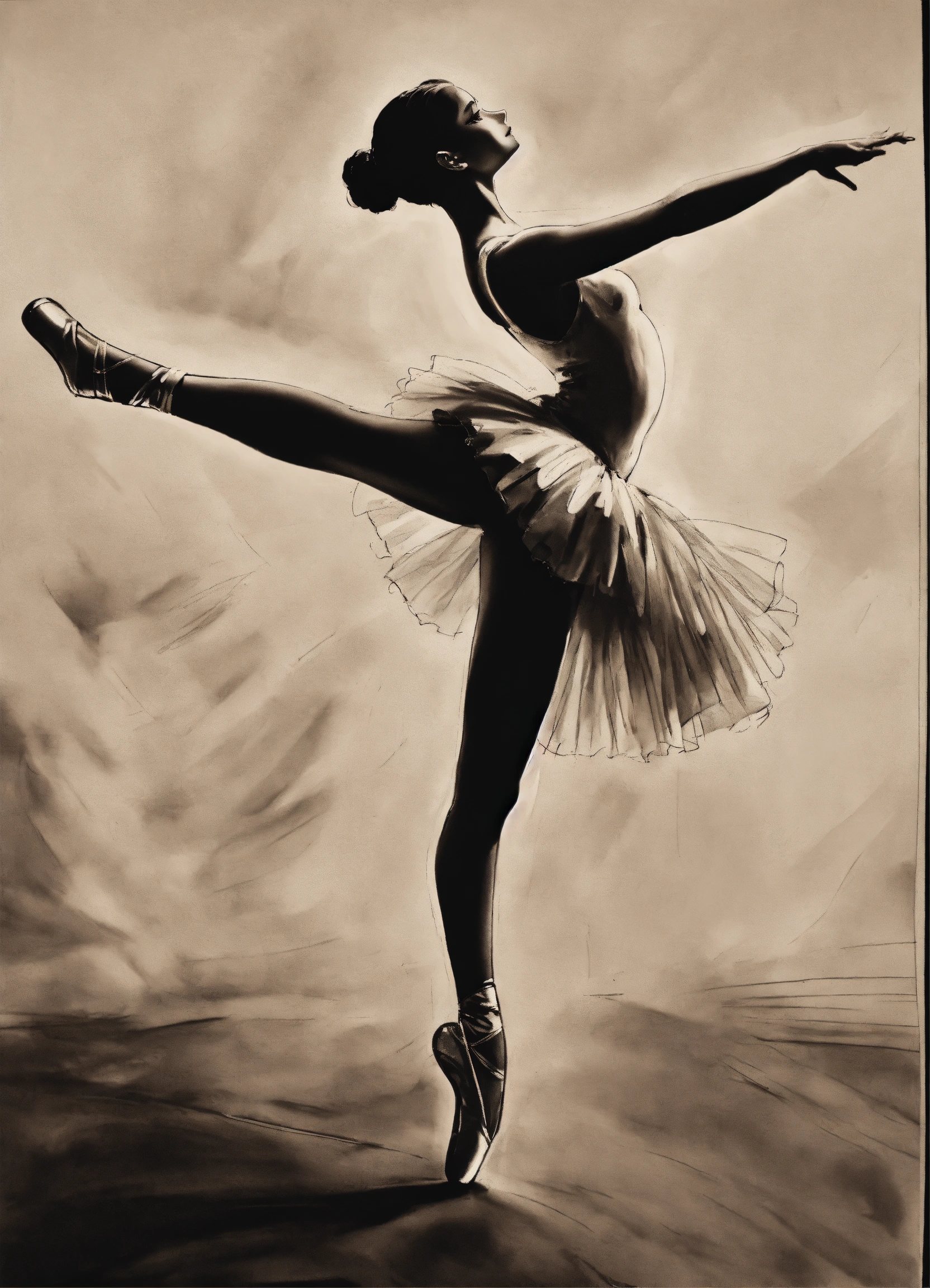 Lexica - A black and white drawing of a ballerina.