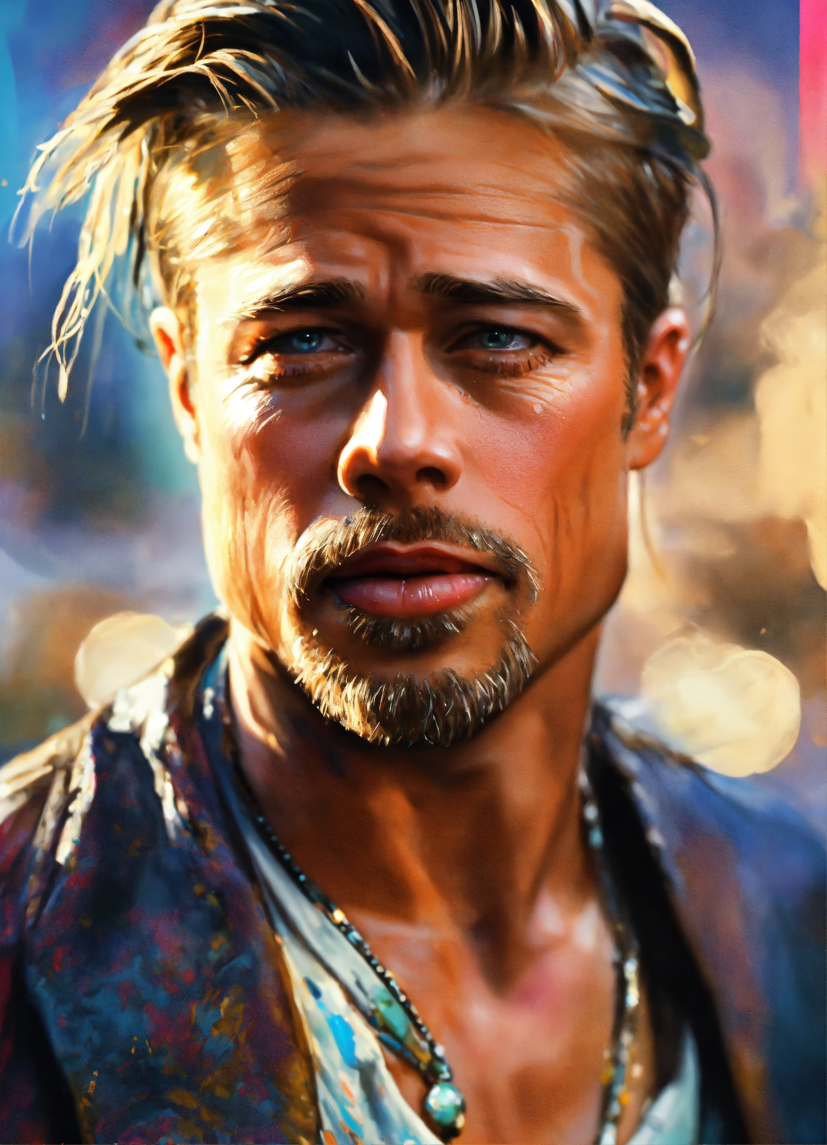 Lexica - A painting style oil color of "Brad Pitt" in behance hd, cmyk portrait, multi colored ...