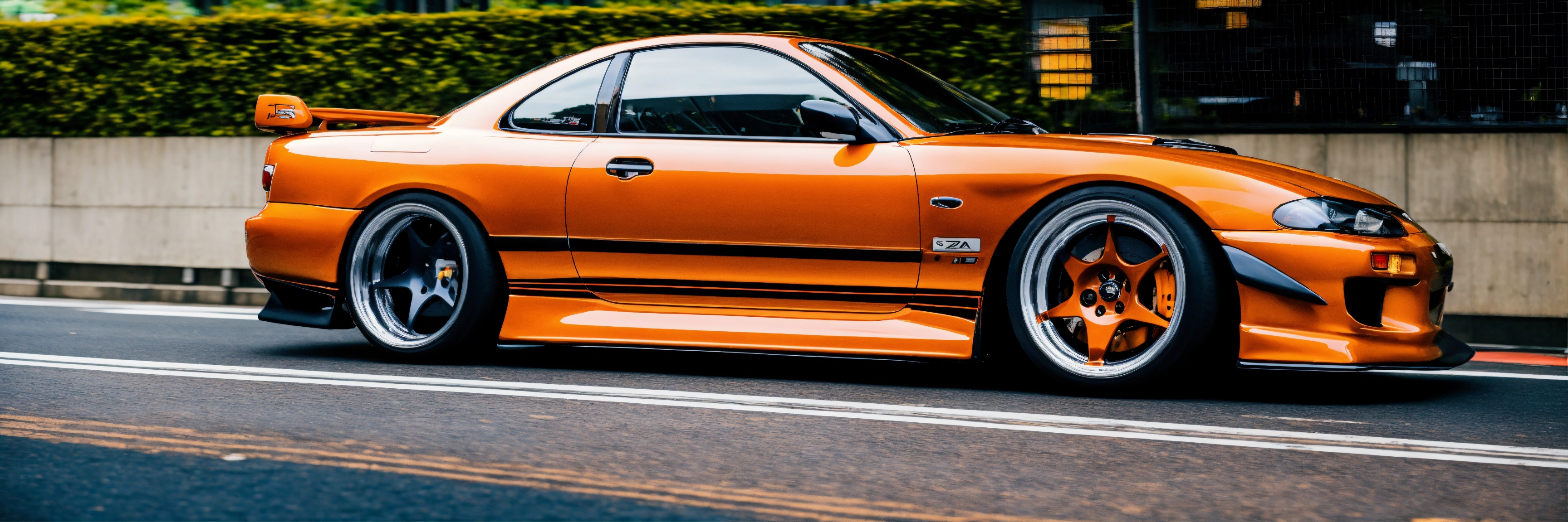 Lexica - A colorful orange Nissan Silvia S15 with a wide-body kit ...