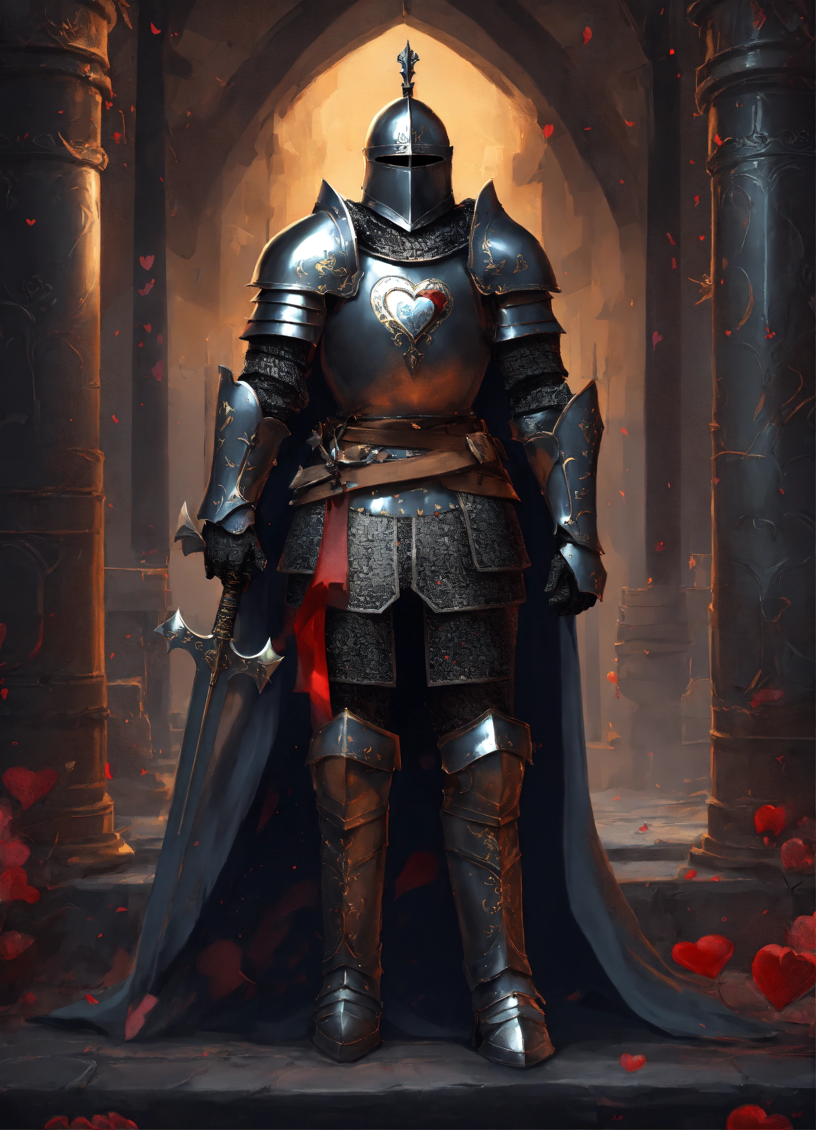 Lexica - Tall strong knight in dark gray armor with heart shaped ...