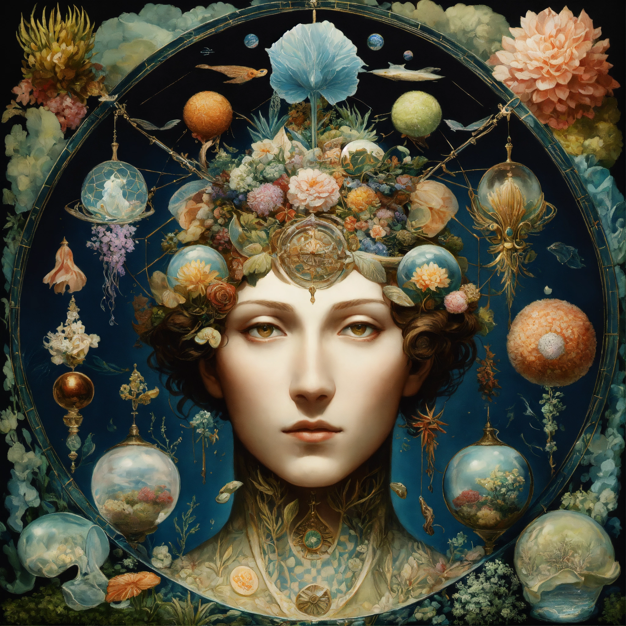 Lexica - Frontal portrait of ten human head with geometric objects ...