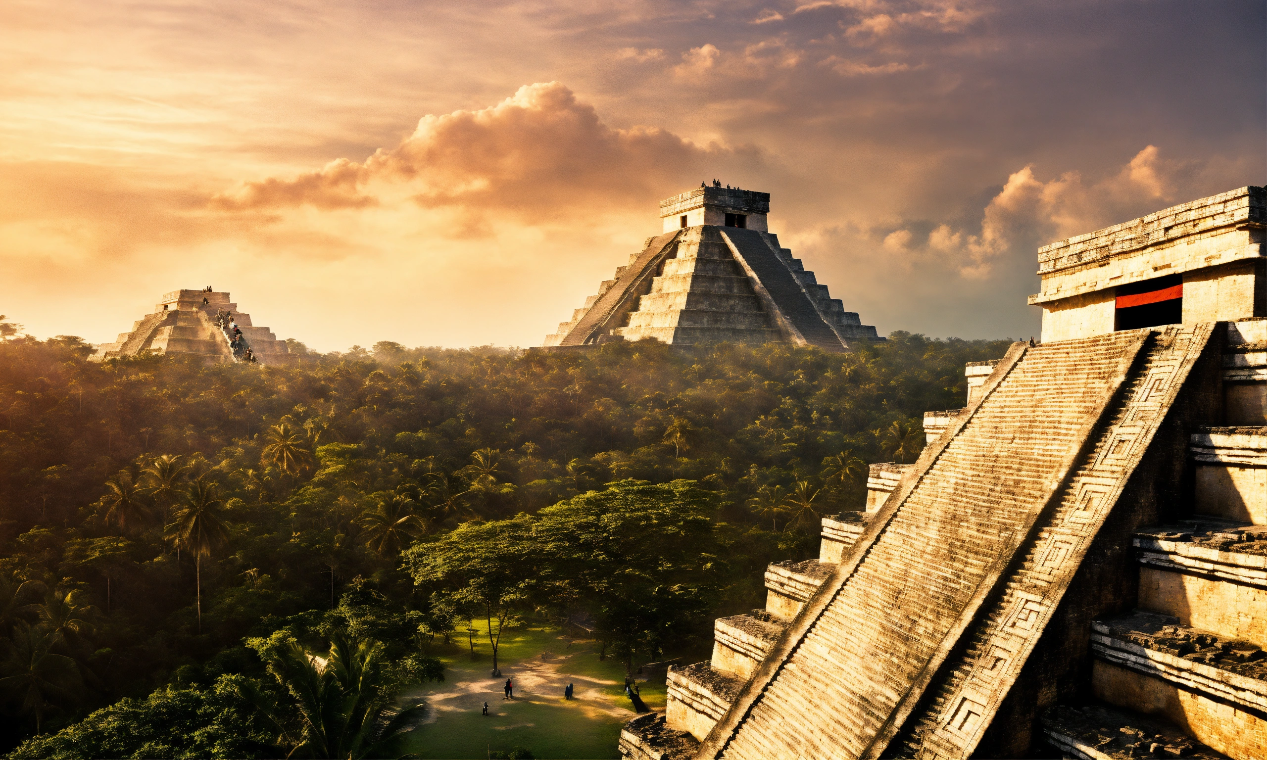 Lexica - A space traveler, standing on top of a Mayan pyramid, seen from afar.