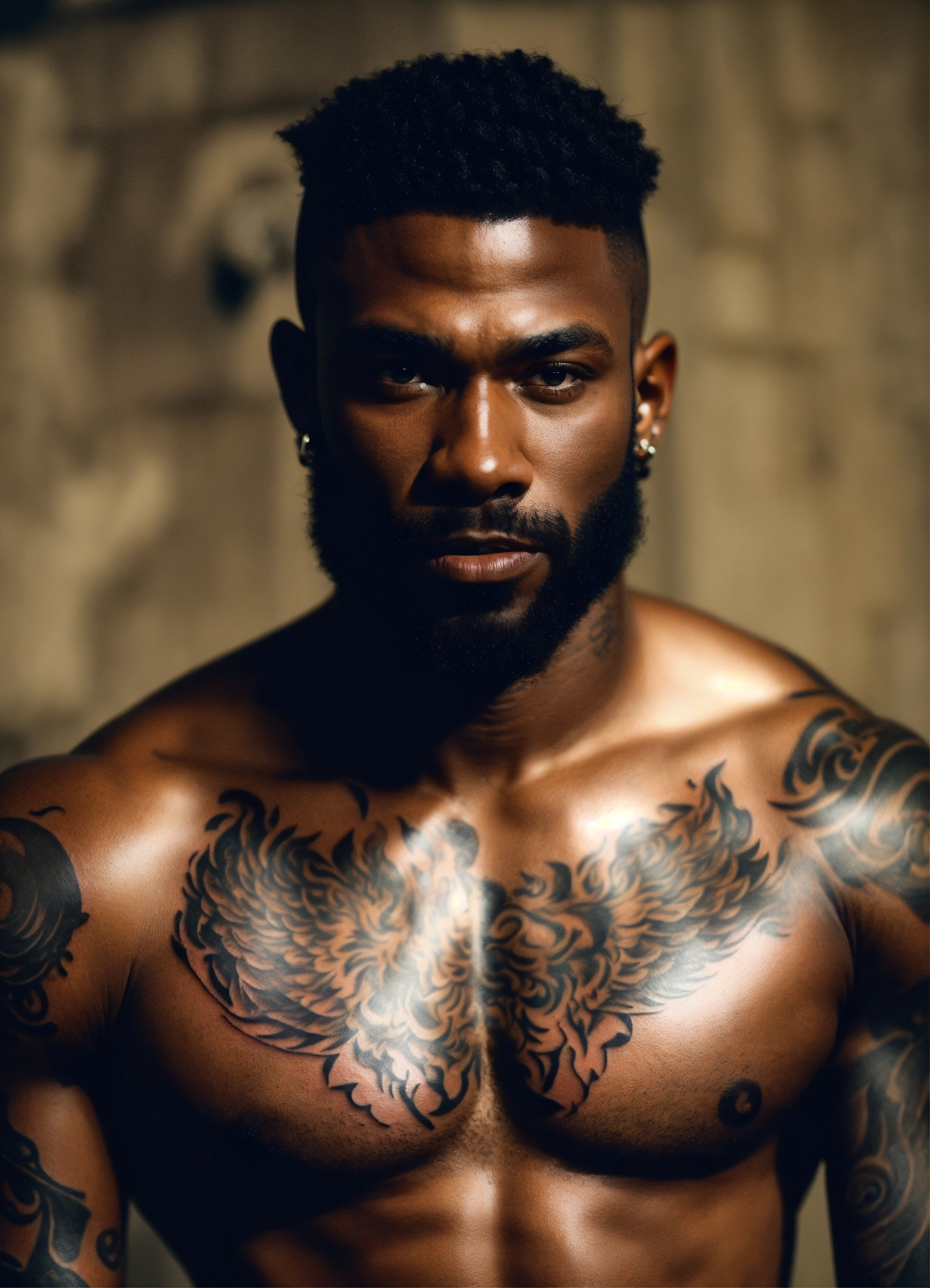 Lexica - Very handsome black man, werewolf, black tattoos on arms and ...