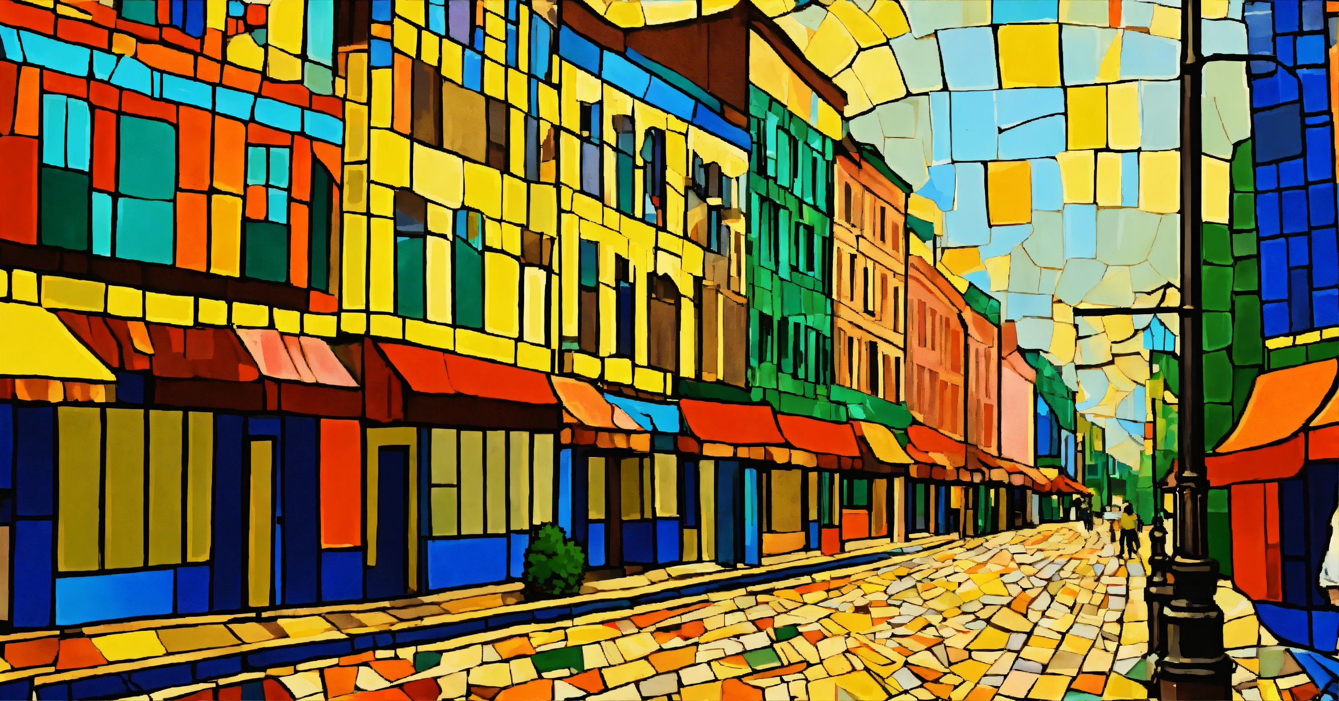 Lexica - Mosaic street scene drawing inspired by Abstract Expressionism ...