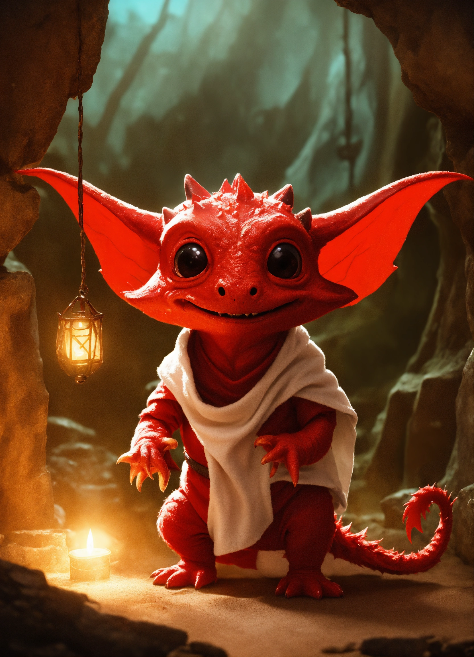 Lexica - Creature a tiny red Kobold. Wearing a ghost costume. Costume a ...