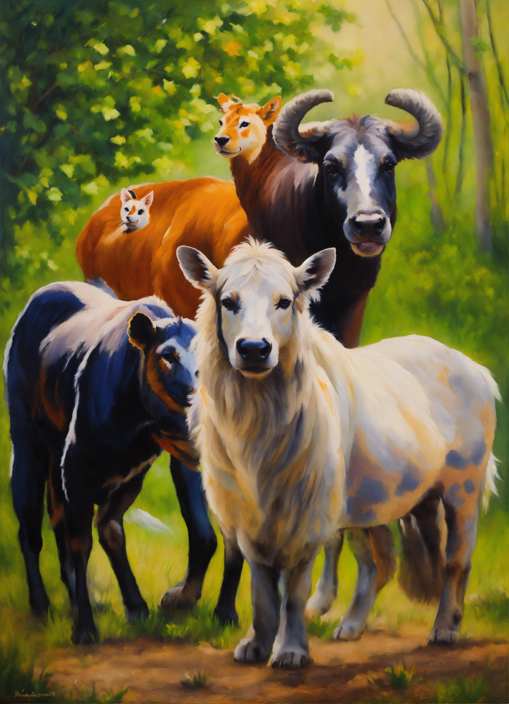Lexica - World animal day, multiple animals, oil painting
