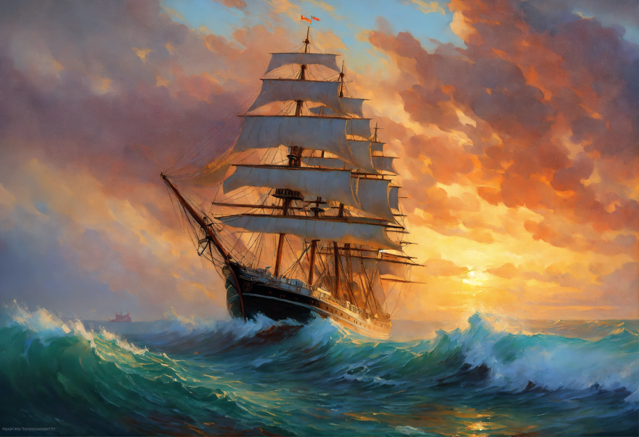 Lexica - Create a painting of a clipper ship on a stormy ocean,port ...