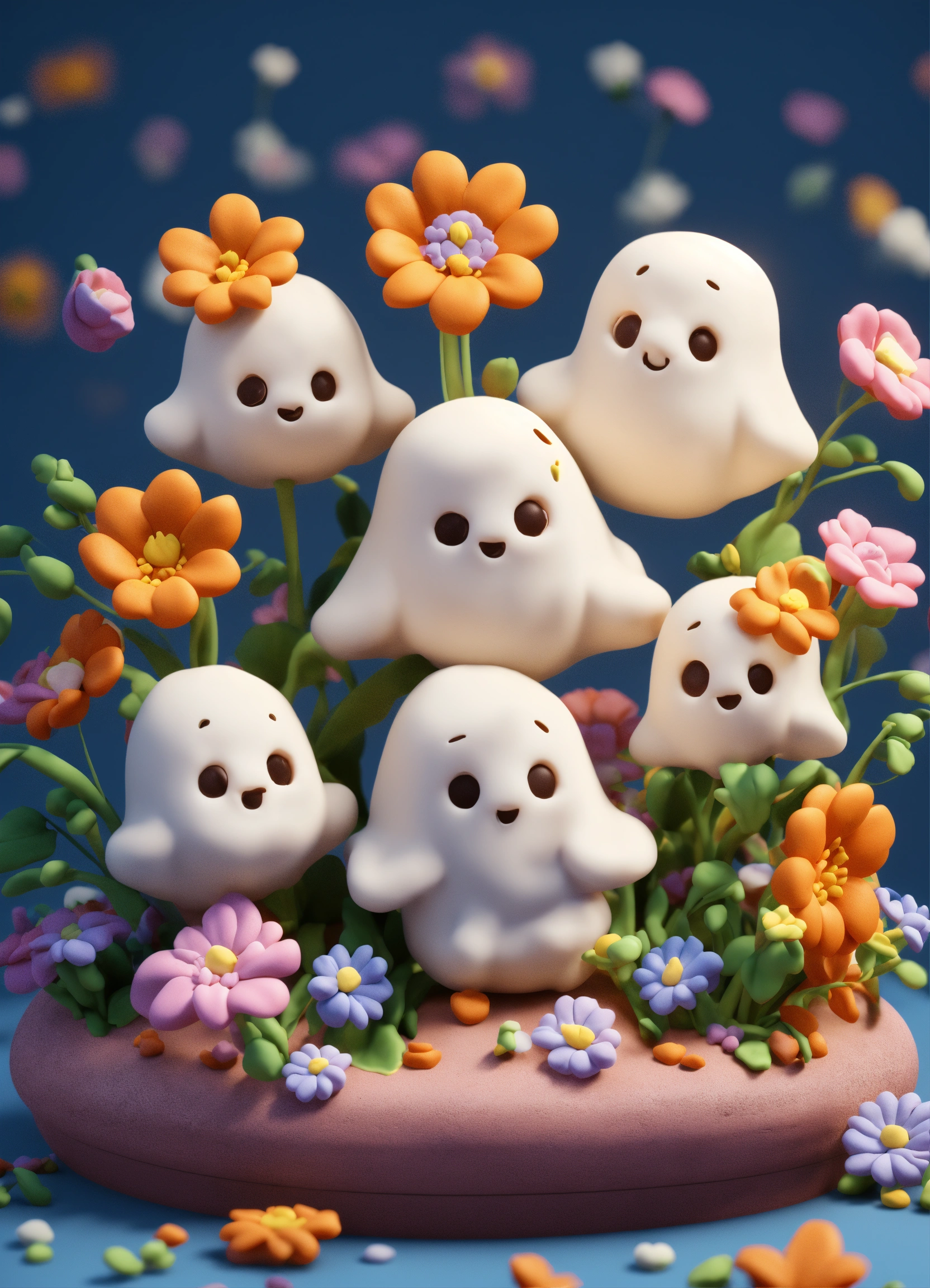 Lexica - 3d effect of cute clay ghosts and flowers in an overall ...