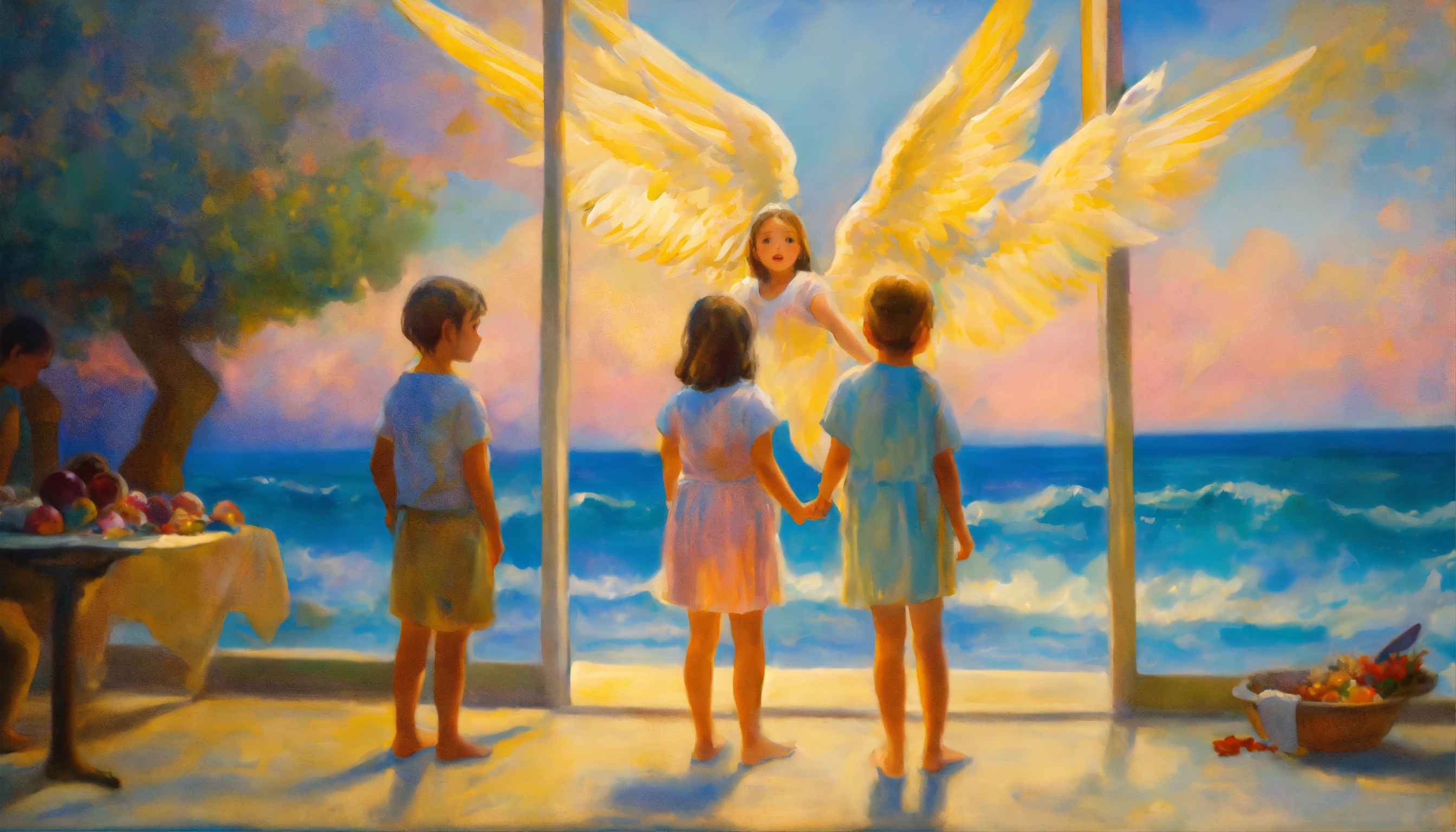 Lexica - Impressionist painting, still life, a group of children ...