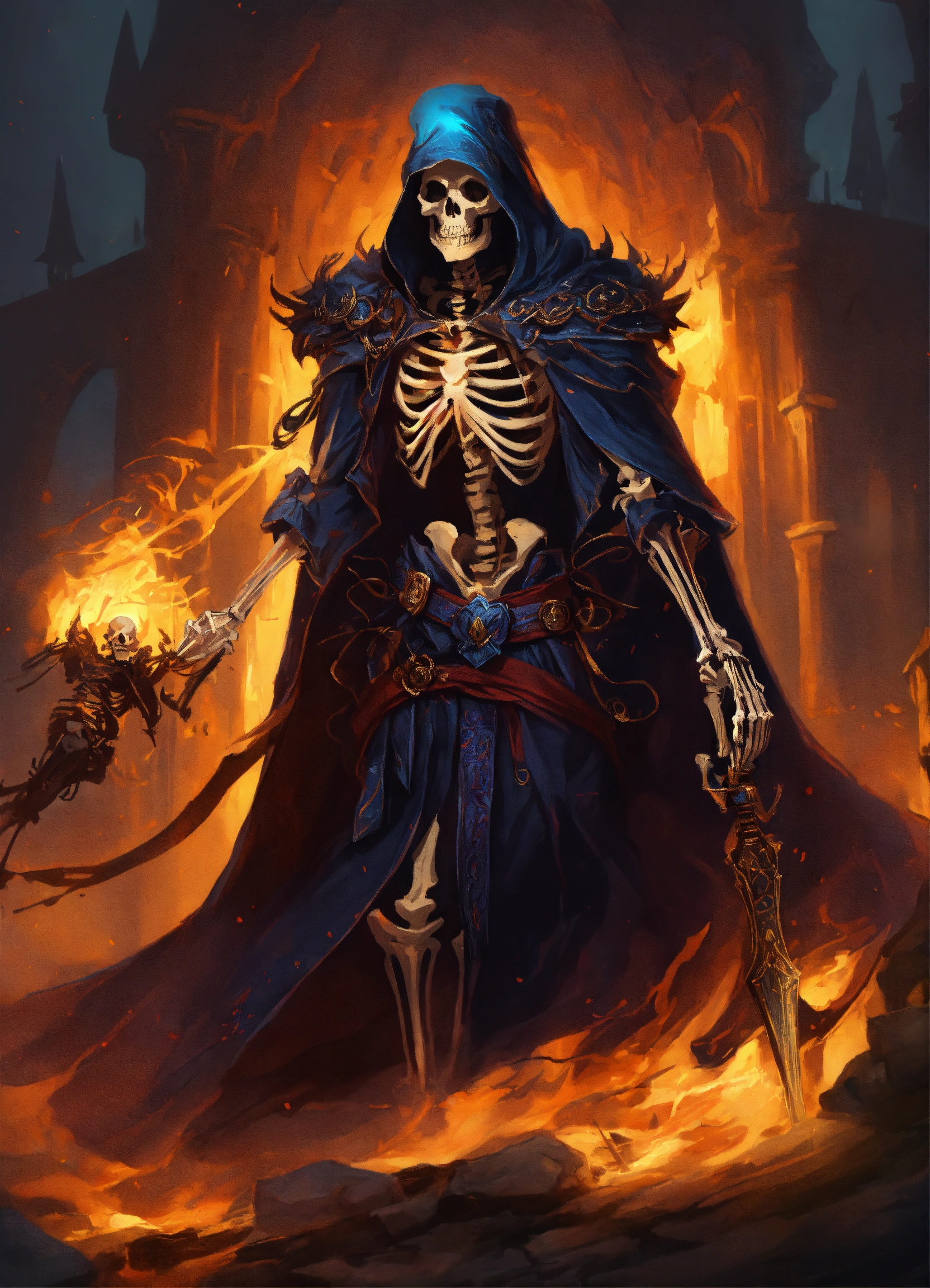 Lexica - A skeletal sorcerer, skeleton, dark colors, magic, undead ...