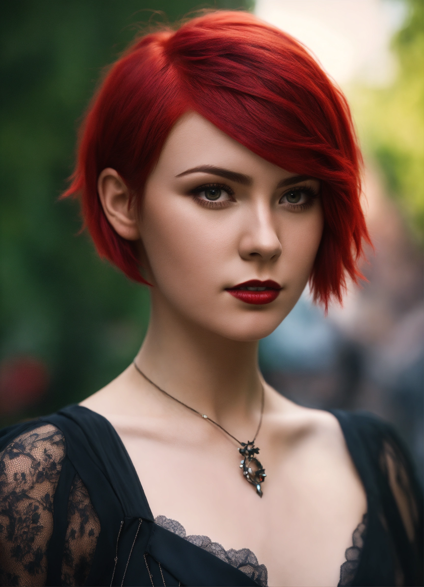 Lexica - A stunning irish girl with red short modern hair and gothic ...