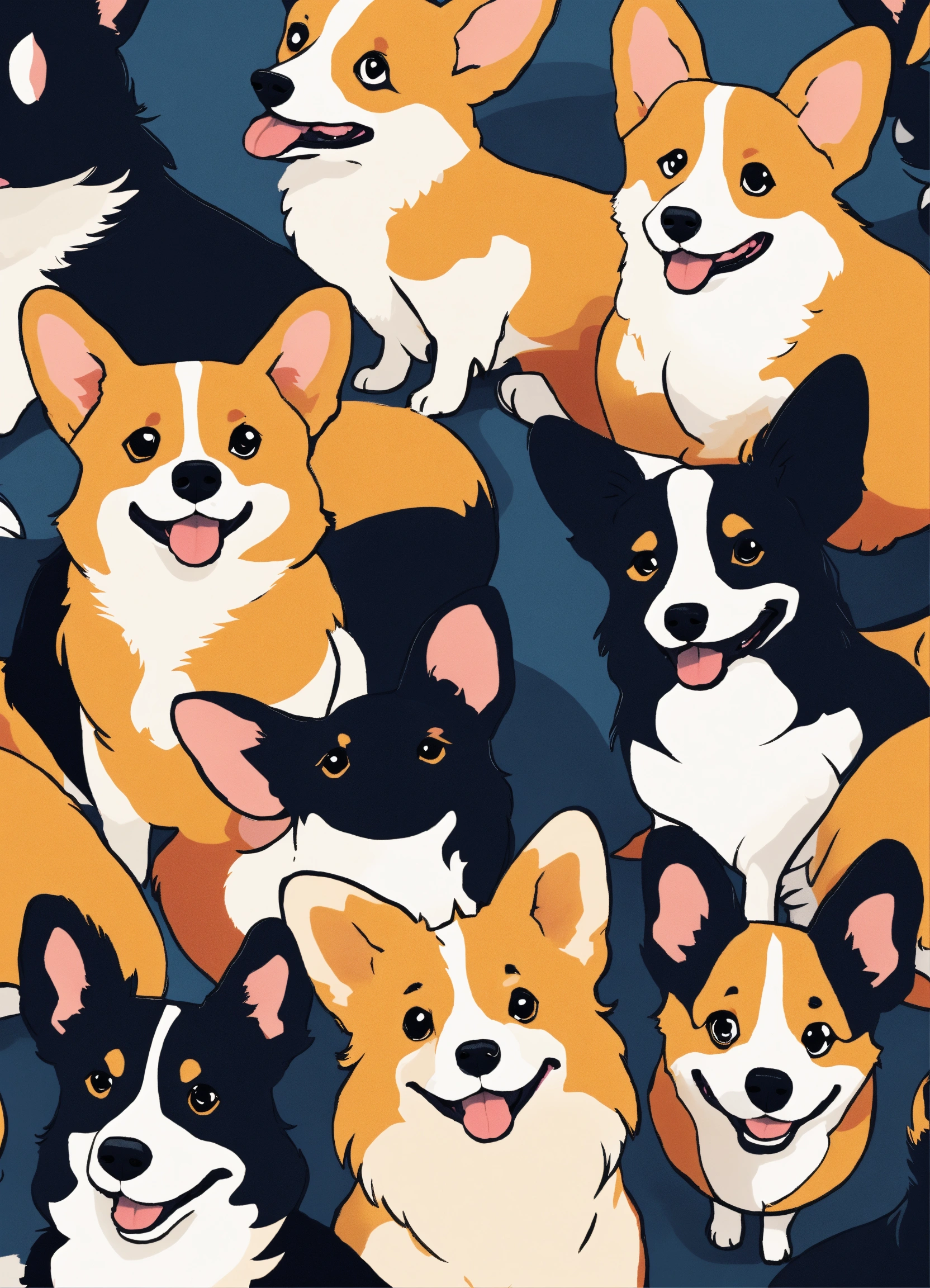 Lexica - 2 cartoon black tri colored corgis with different ...
