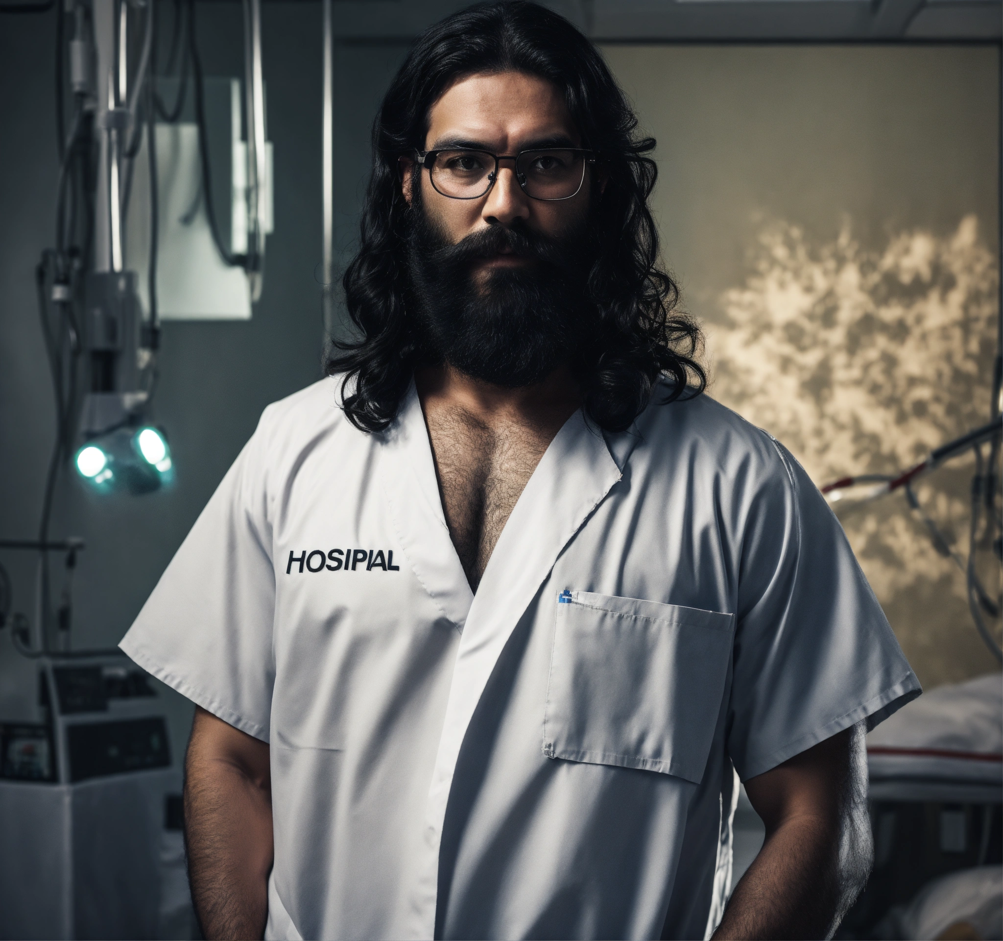 Lexica - Hospital nurse man with black long hair and black beard with ...