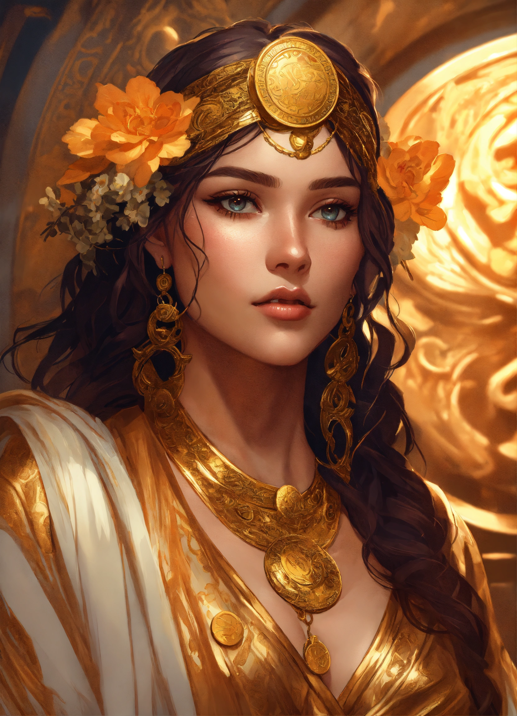 Lexica - Portrait of beautiful greek goddess, wearing an ornate toga ...