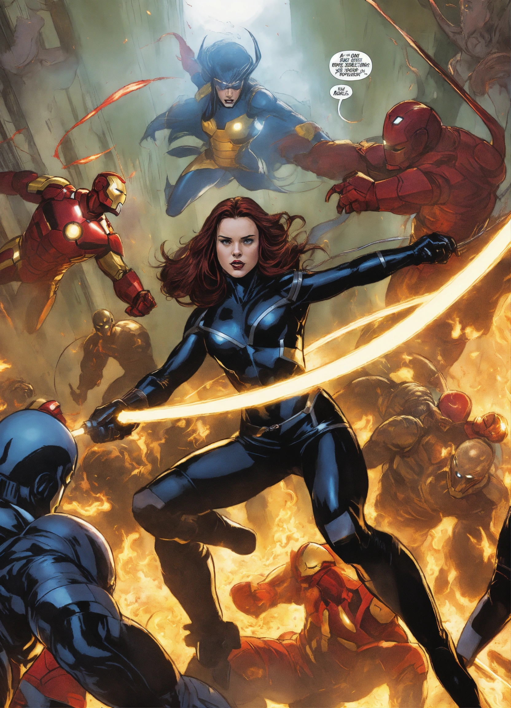 Lexica - Female X-Men Shadowcat wearing black metal Iron Man costume fighting alien monster