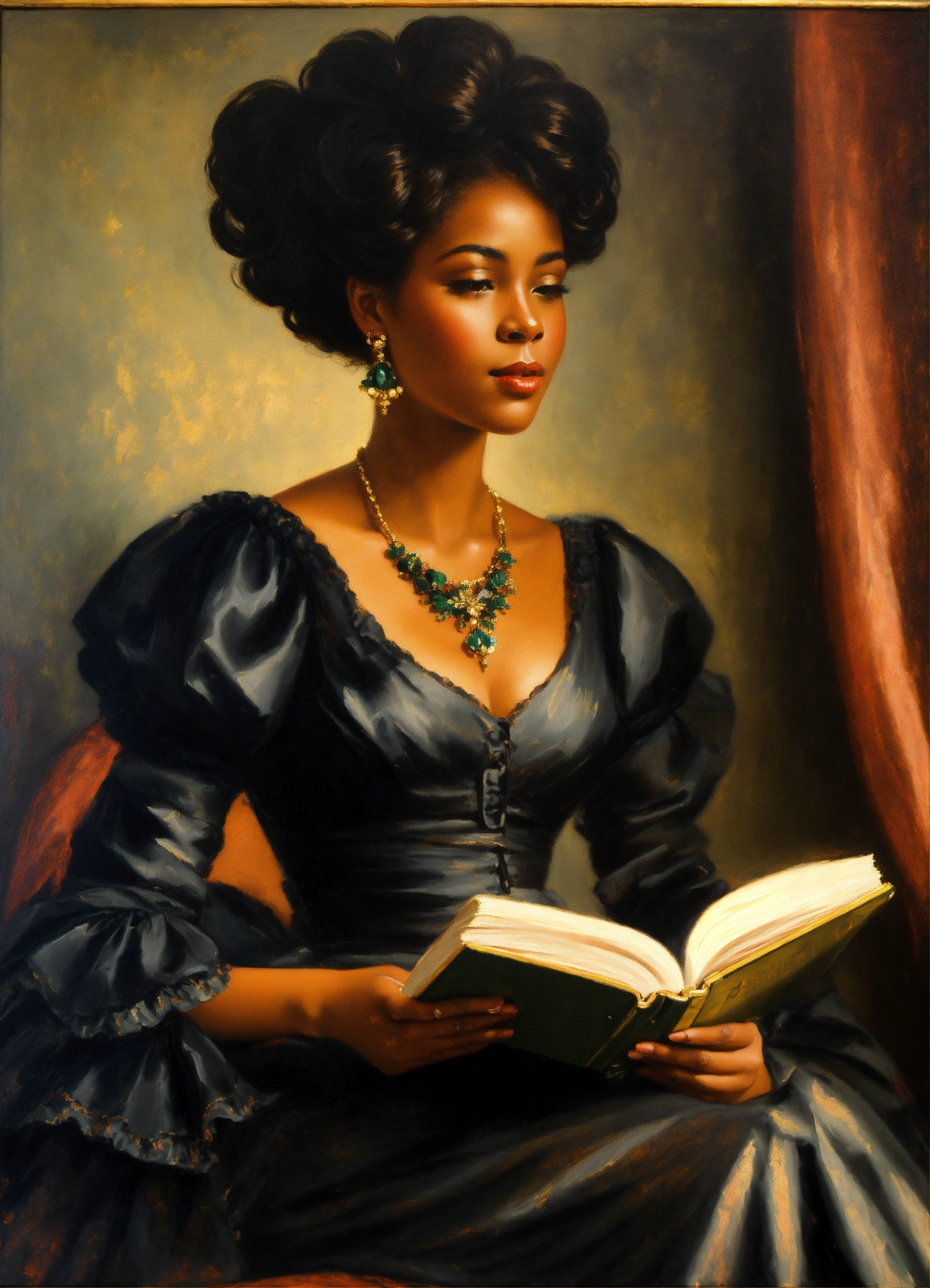 Lexica - Vintage Stunning Black Woman Female Portrait Reading a Book ...