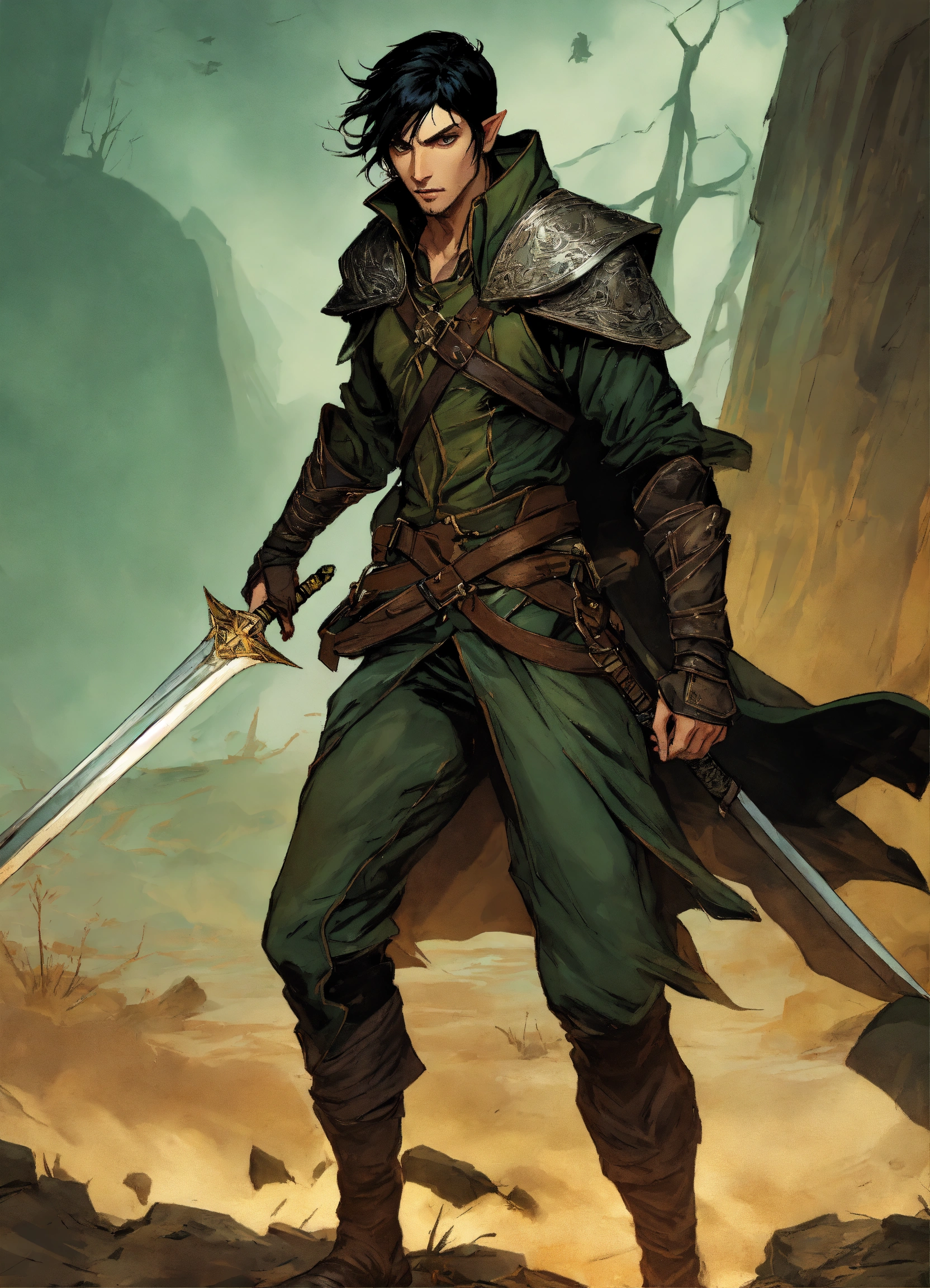 Lexica - Wood-elf assassin, with black hair, emanating power, causing ...