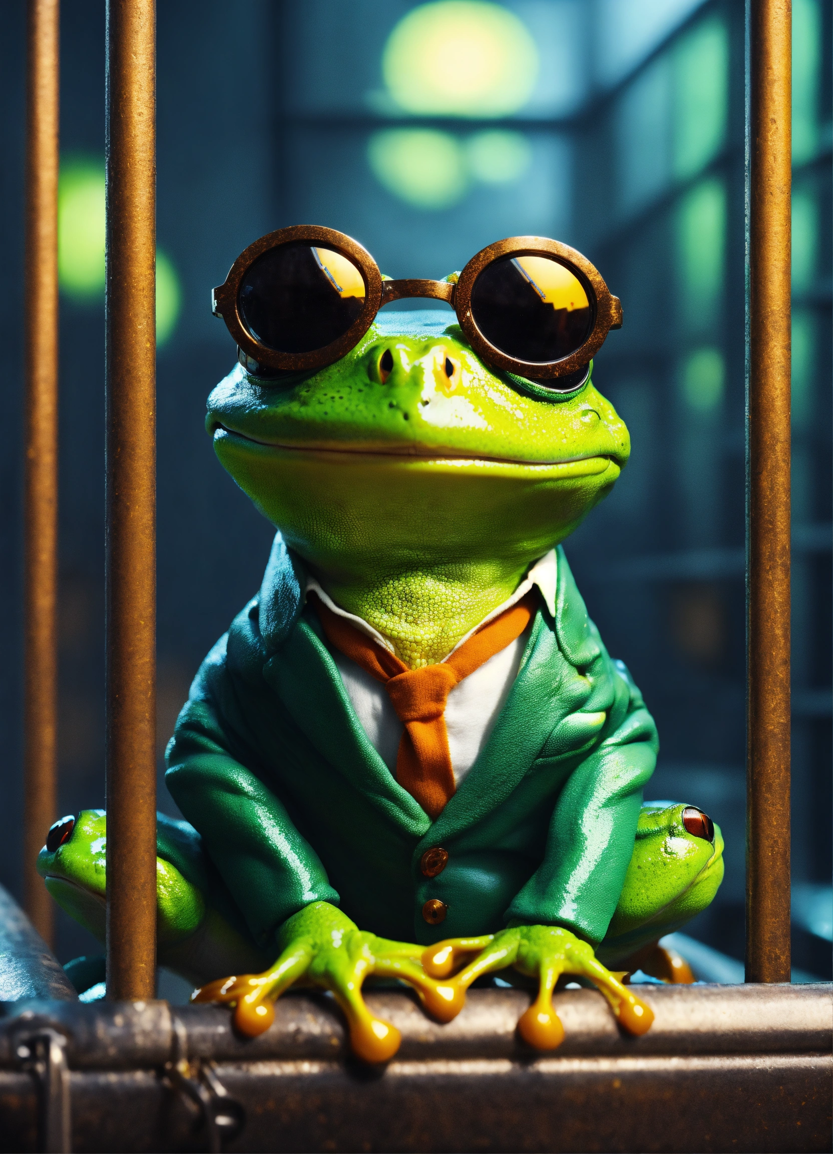 Lexica - Cute frog in suit and sun glasses in in rich colour prison ...
