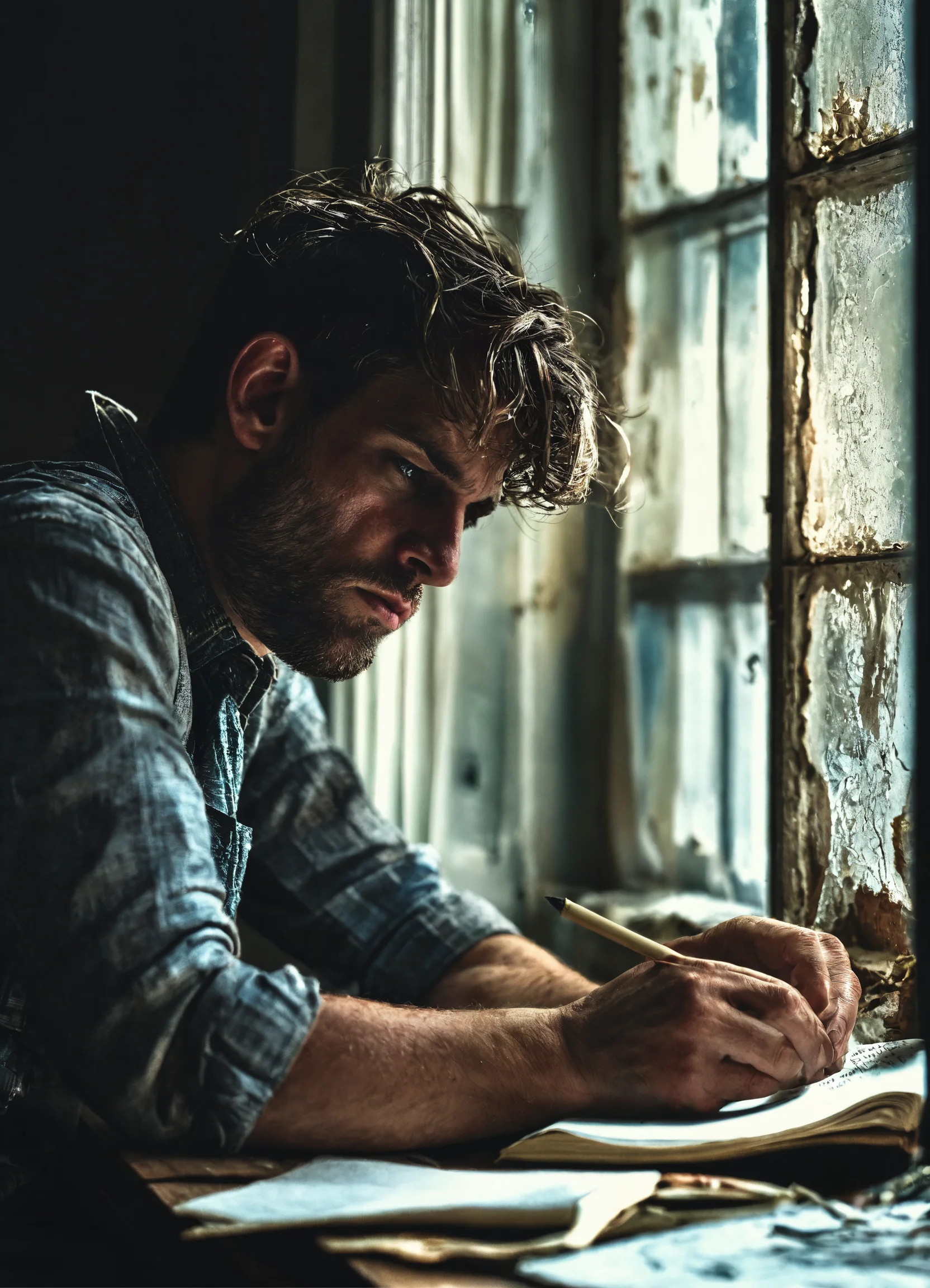 Lexica - A frustrated male writer with depression, beautiful photo ...