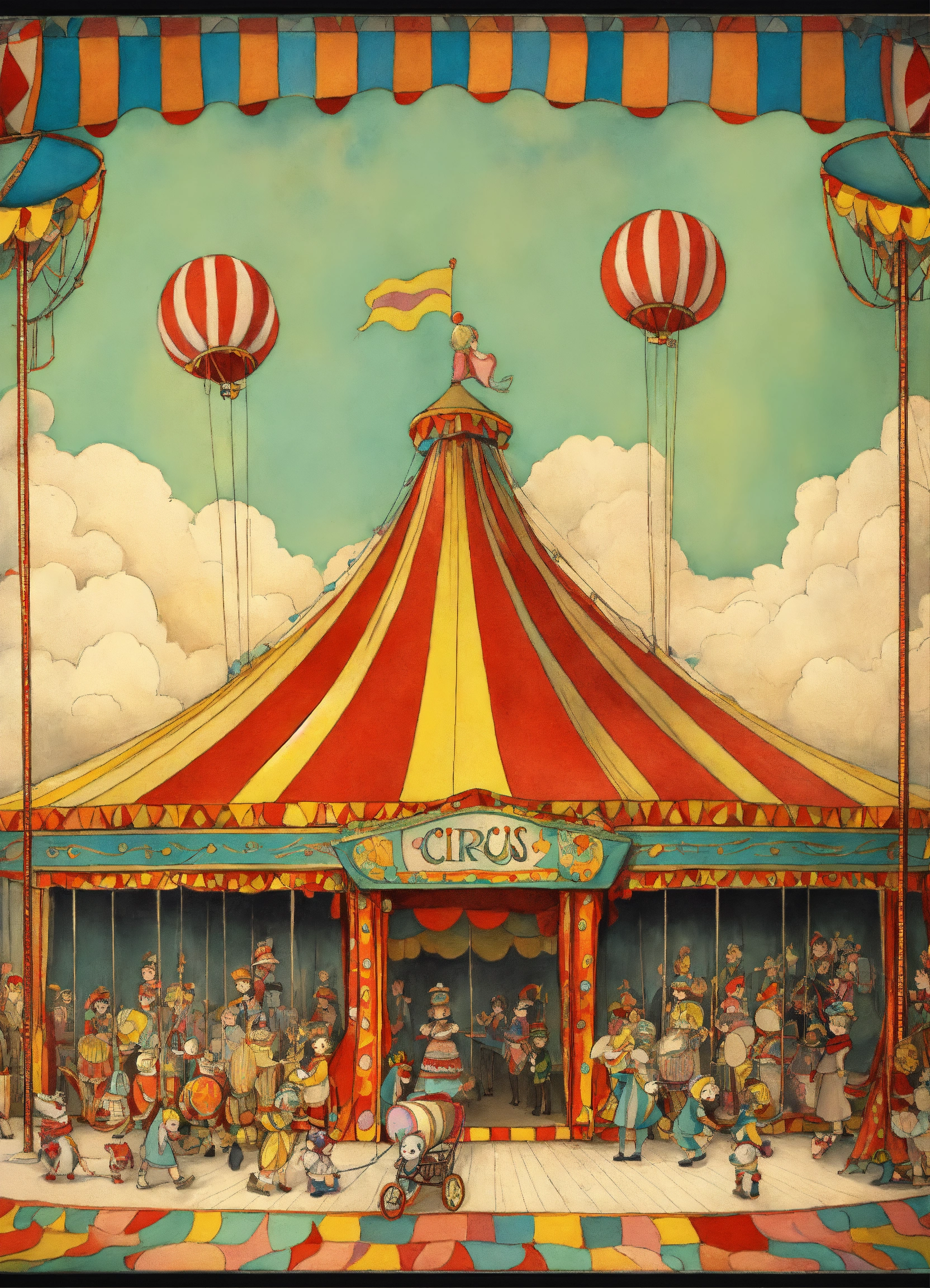 Lexica - Circus. Drawing an external view of a circus in the 50's with ...