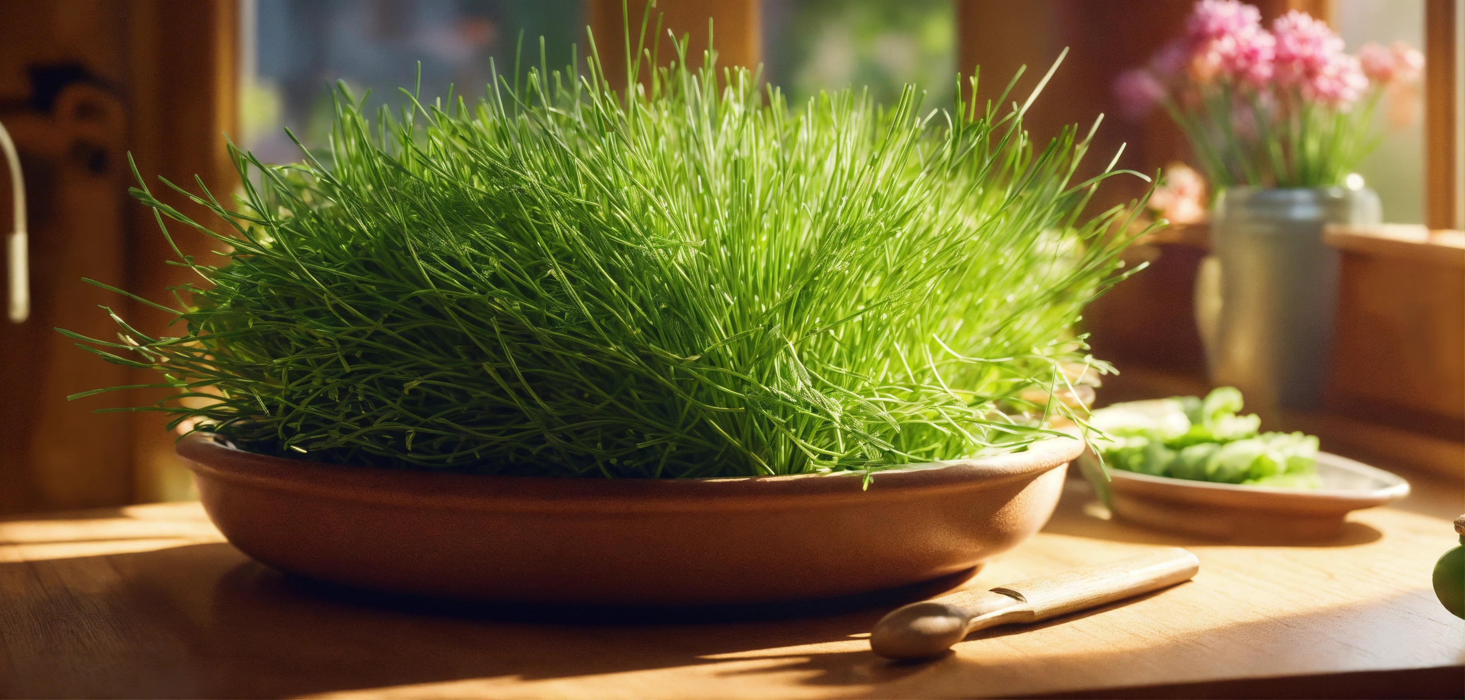Lexica - Stock photo of small fresh roll of bundled chives on a warm ...