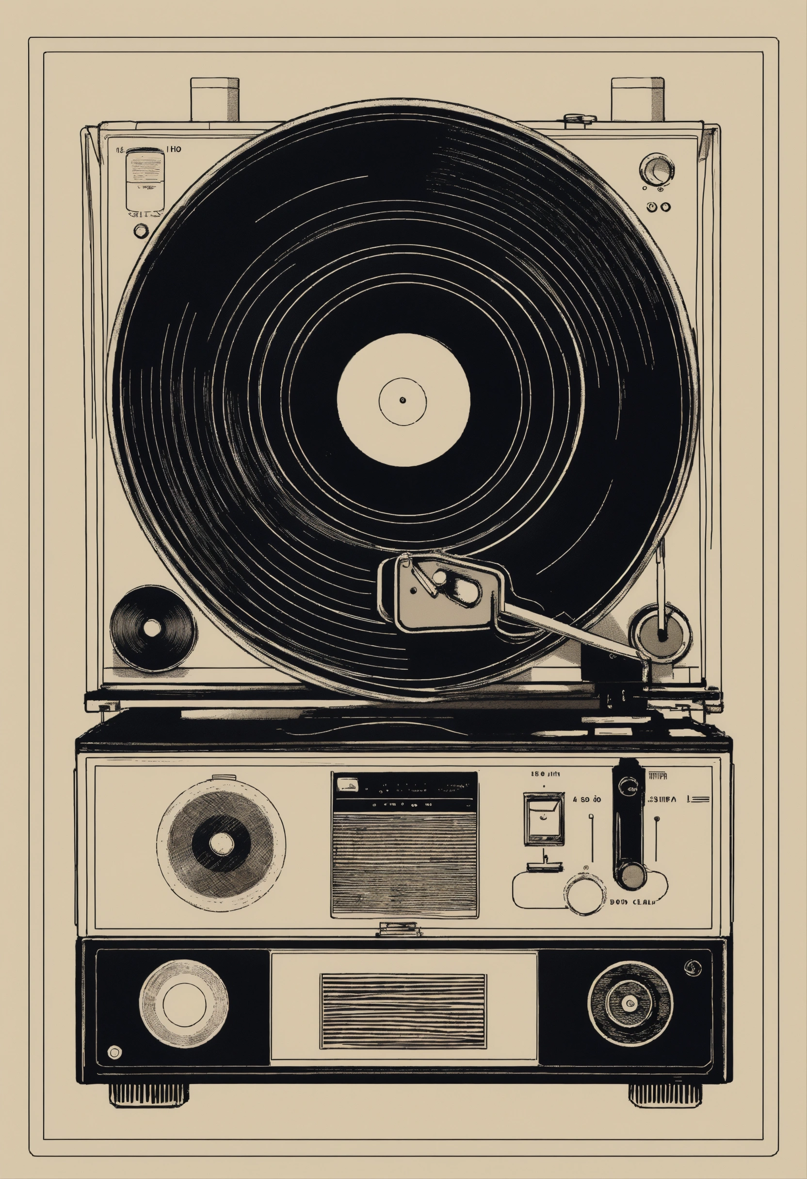 Lexica - A minimalistic etching-illustration of a record player ...