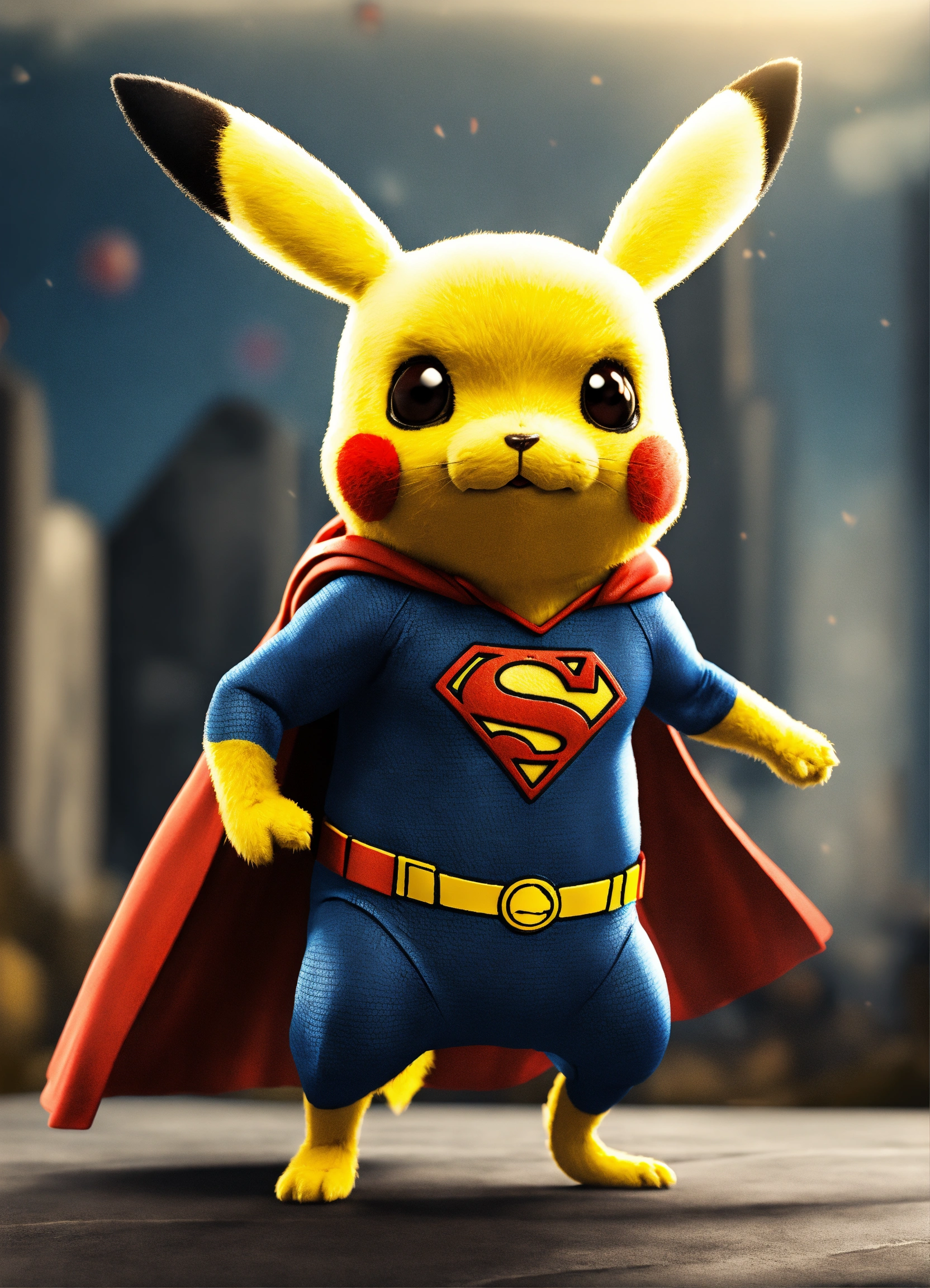 Lexica - A pikachu wearing the cloths of superman ,render oktan 3d