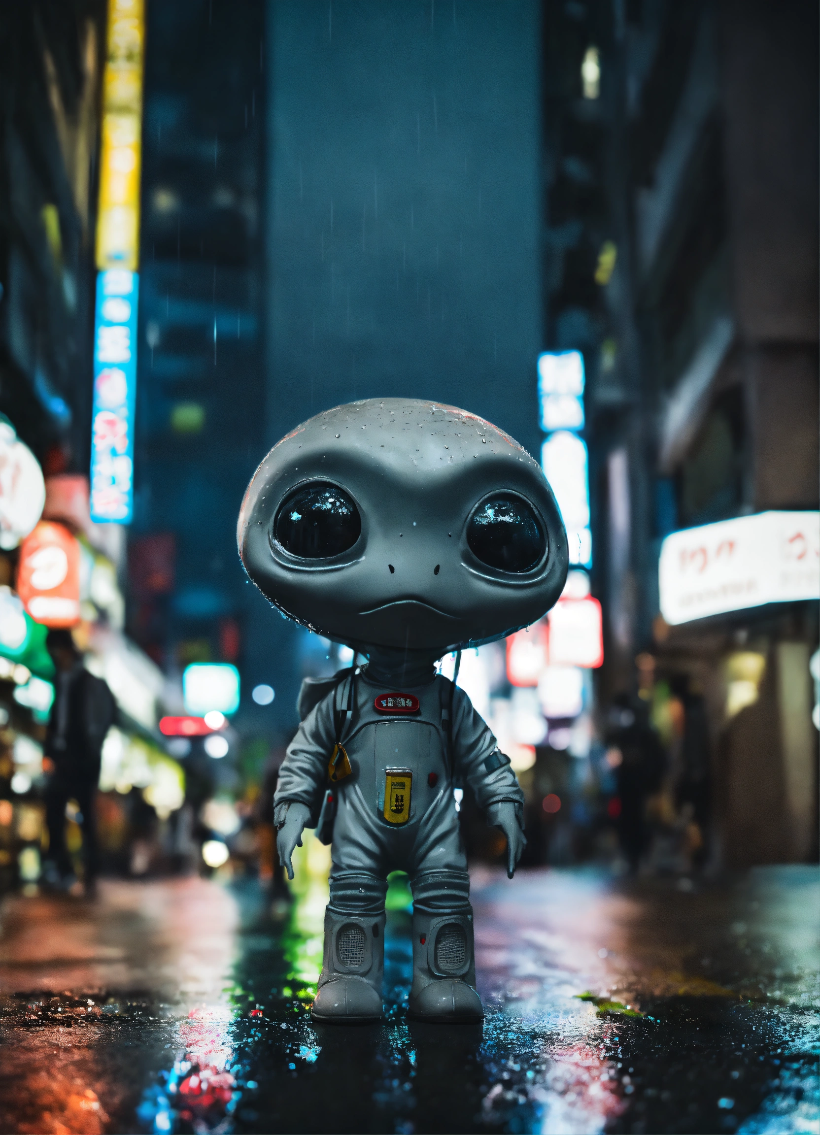 Lexica - Very cute, realistic grey alien standing in the street of ...