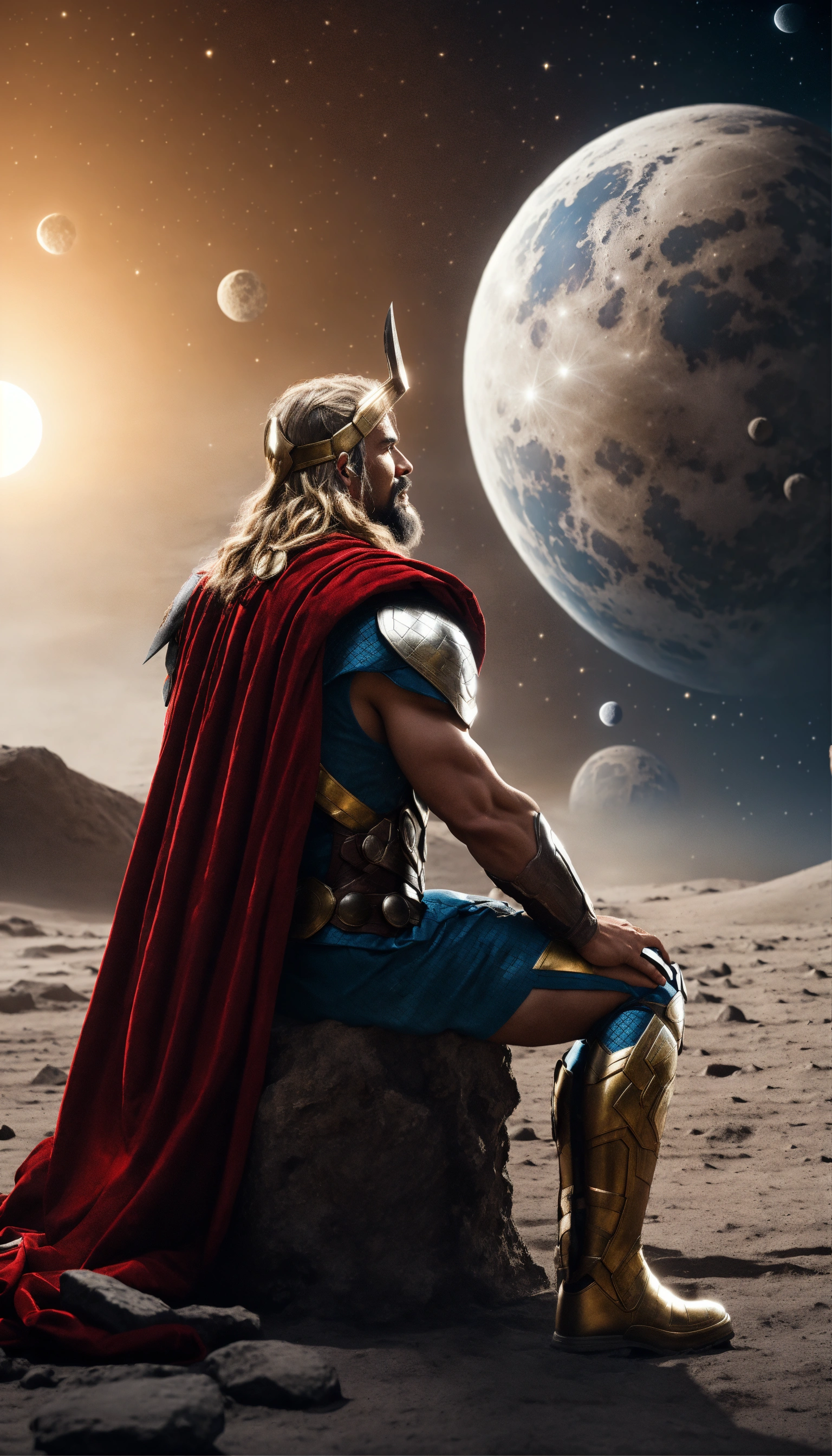 Lexica - Realistic, thor themed indian, on the moon looking at earth ...