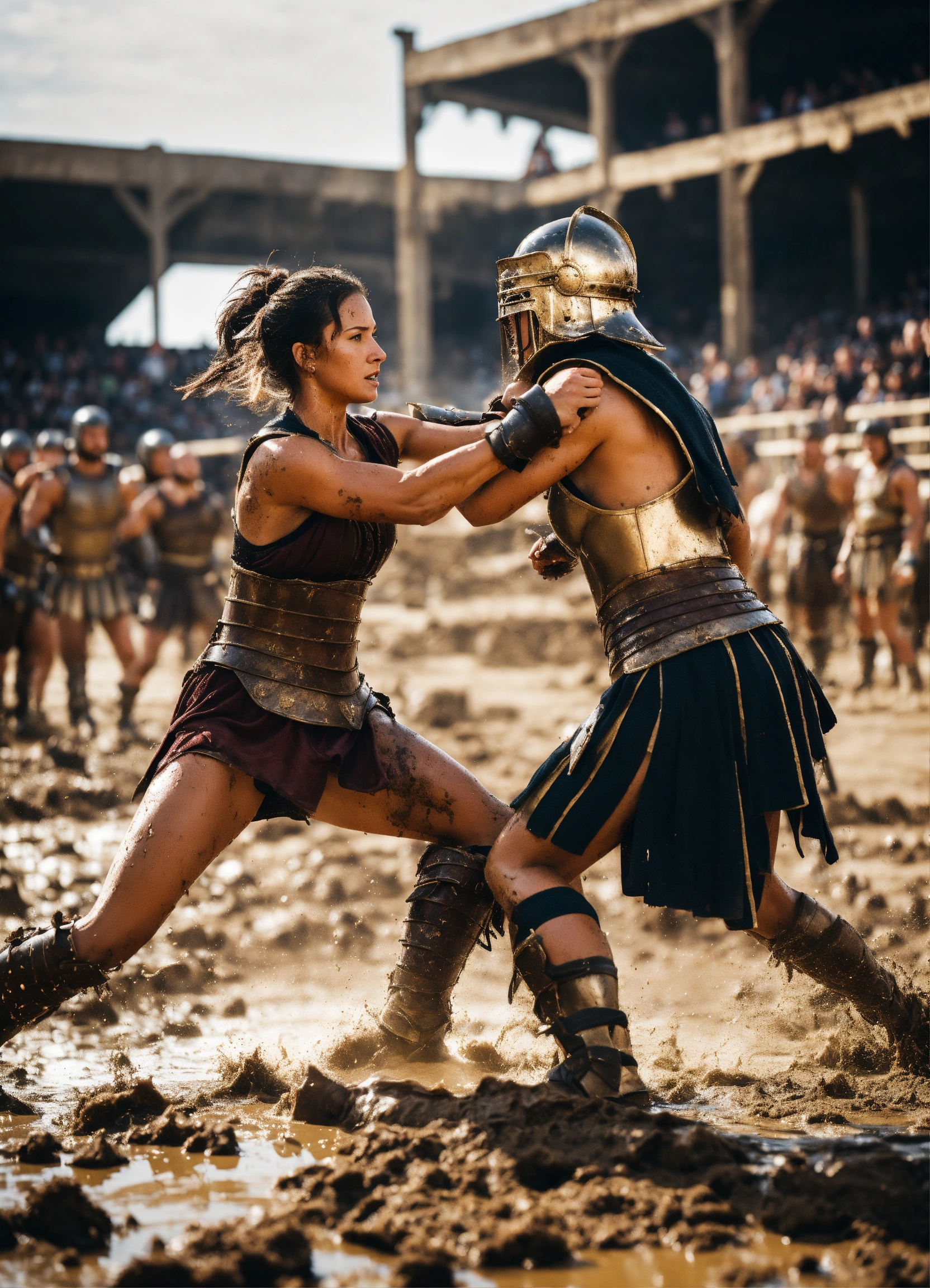Lexica - Athletic female wearing gladiator armor fighting another Roman ...