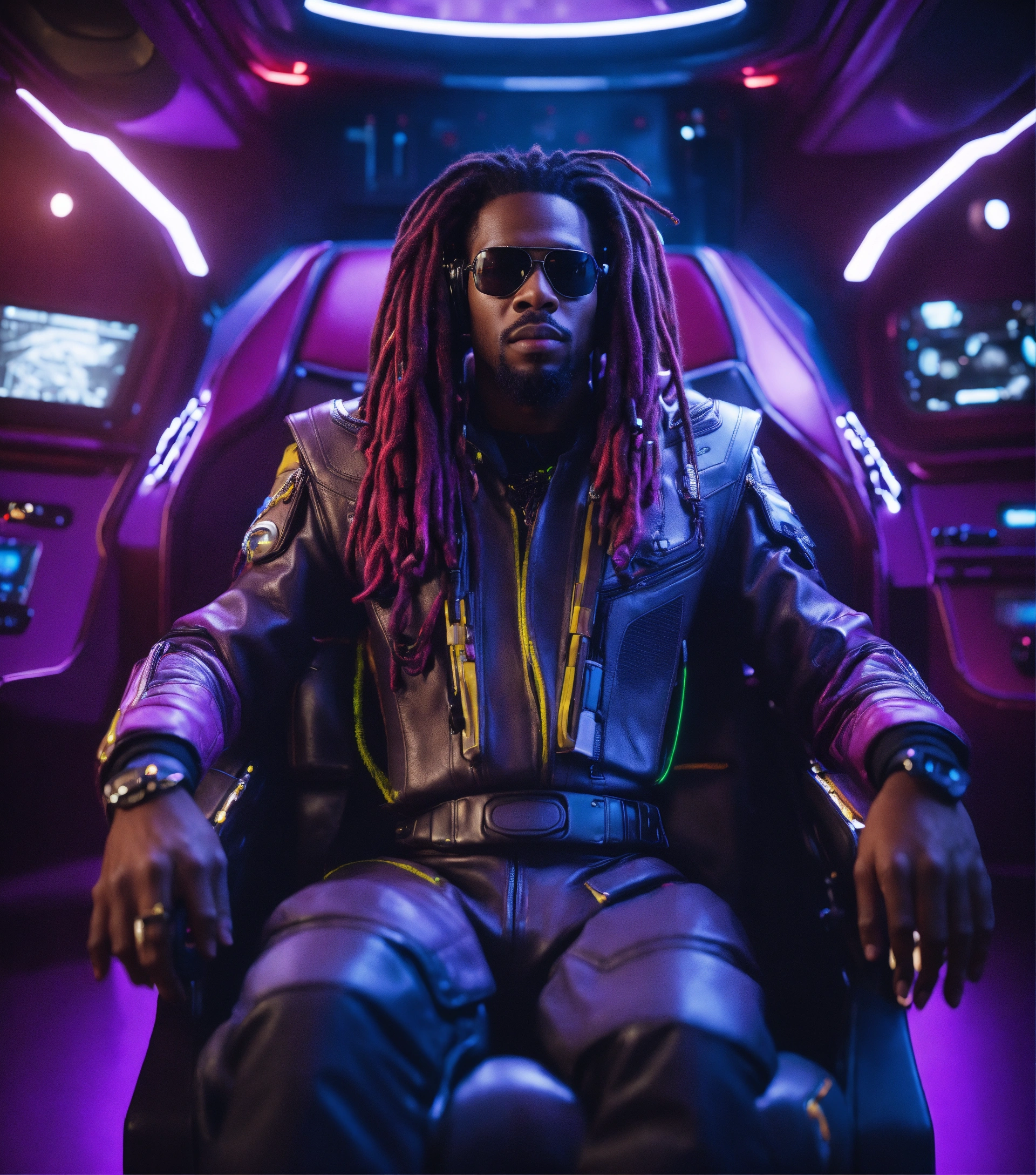 Lexica - Zoom out of a black male rockstar with long purple dreadlocks ...