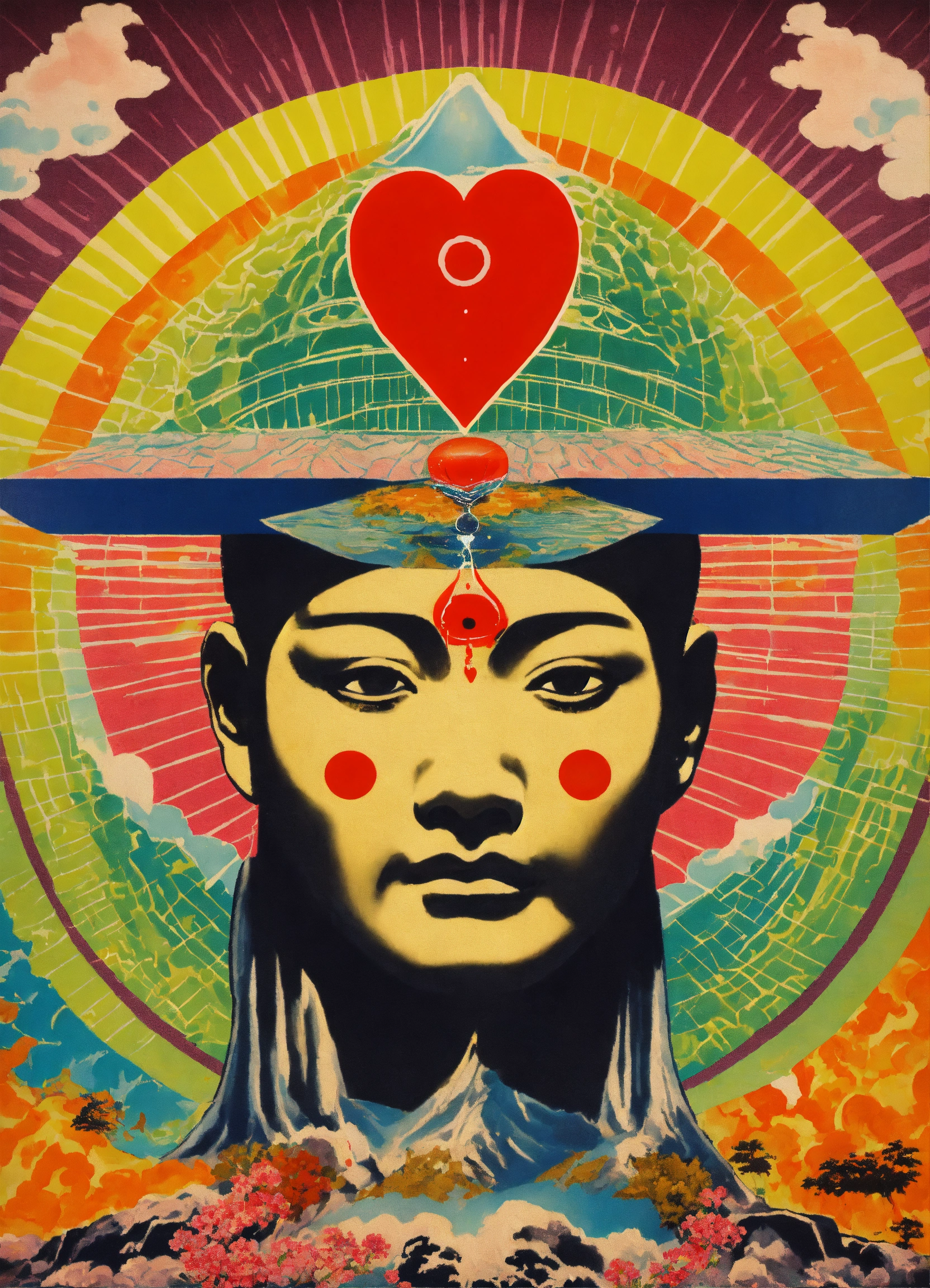 Lexica - Japanese vintage poster , third eye emerging from man head containing all four corners ...