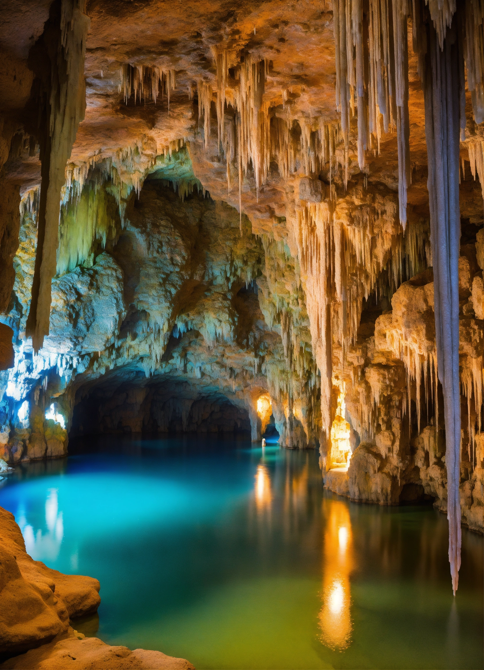Lexica - The inside of a stunning grotto with a lake and stalactite ...