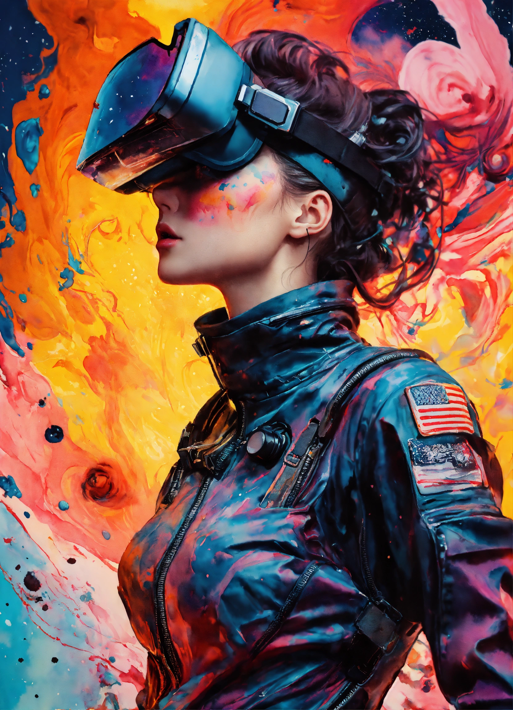 Lexica - Deflagration of vibrant hues Watercolor brush strokes shot Photography, a cyberpunk ...