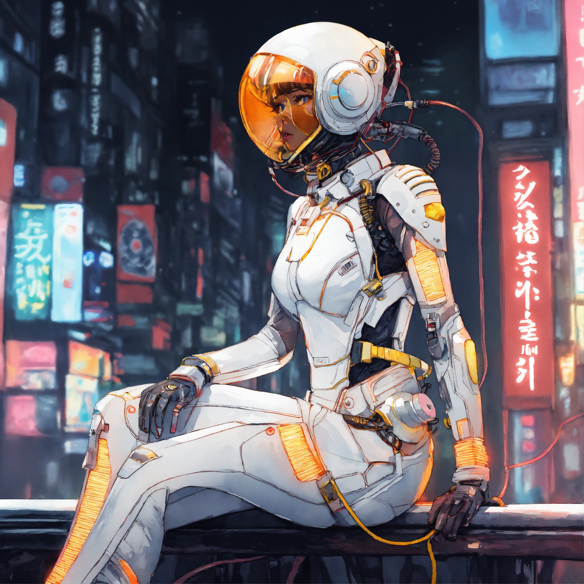 Lexica - Full body Illustration of a cyborg woman, young, 18 years old, beautiful, wearing a ...