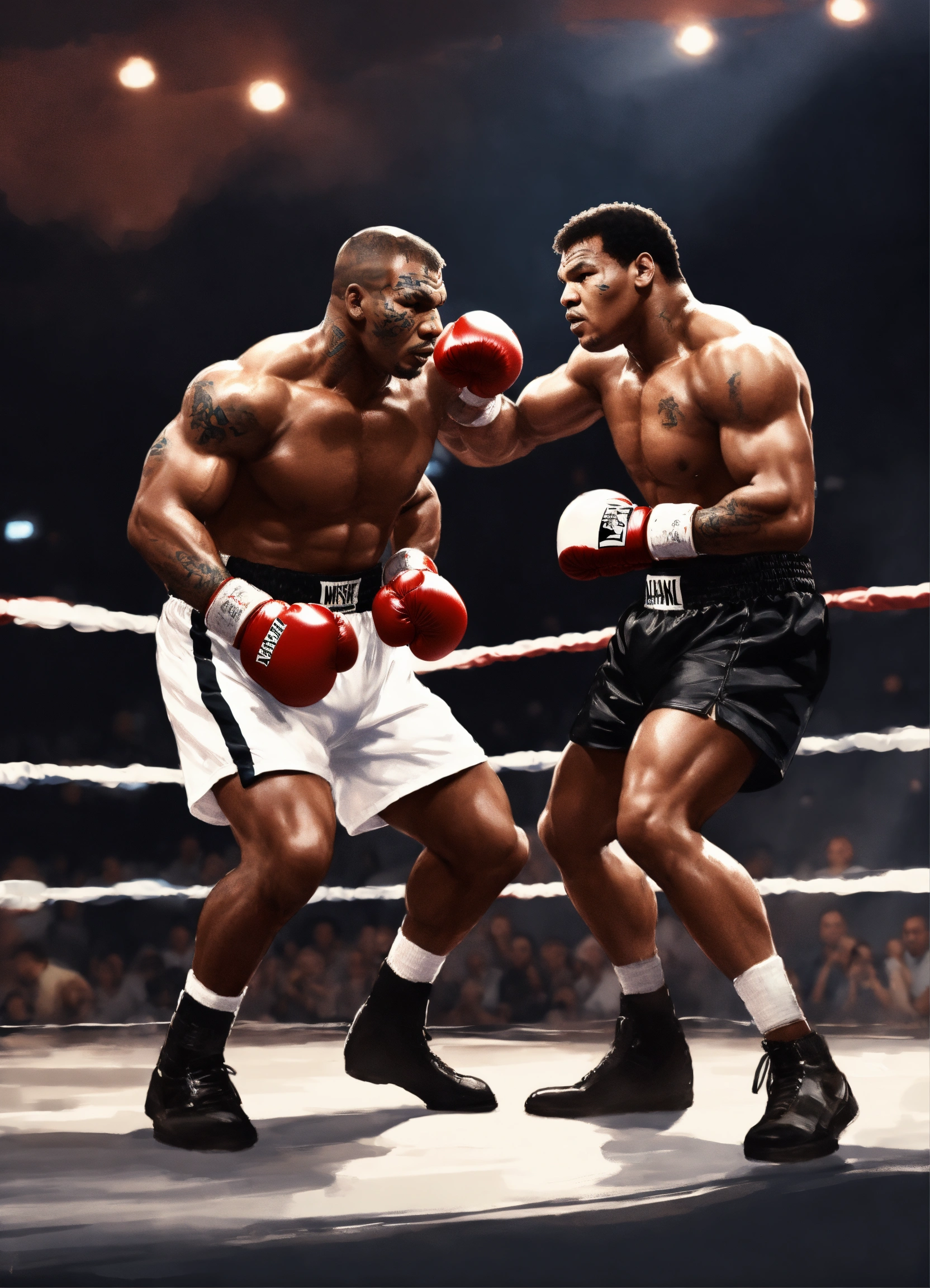 Lexica - Two boxers fighting. ultra define Mike Tyson with black shorts ...