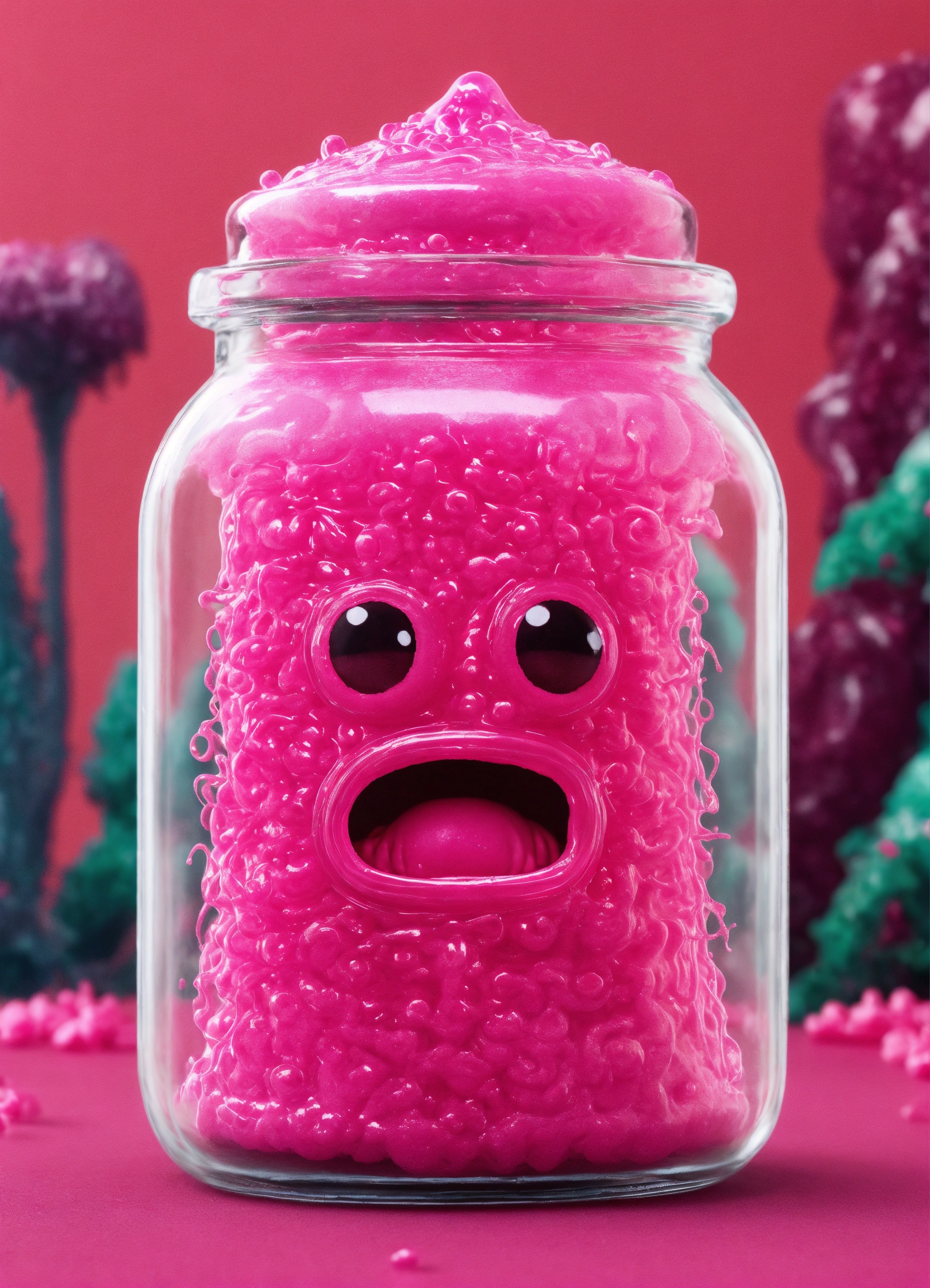 Lexica - A kawaii hot pink slime monster cyclops in a jar