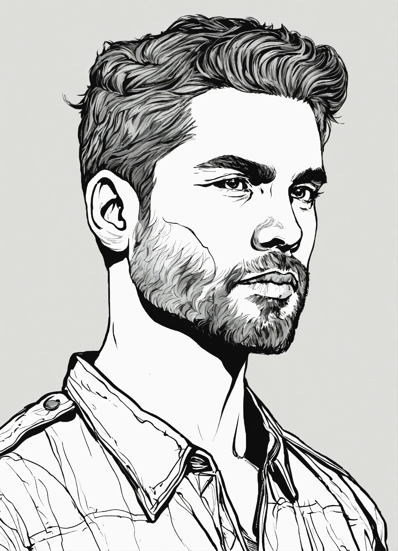 Lexica - Black and white line drawing, man, upper body, white ...