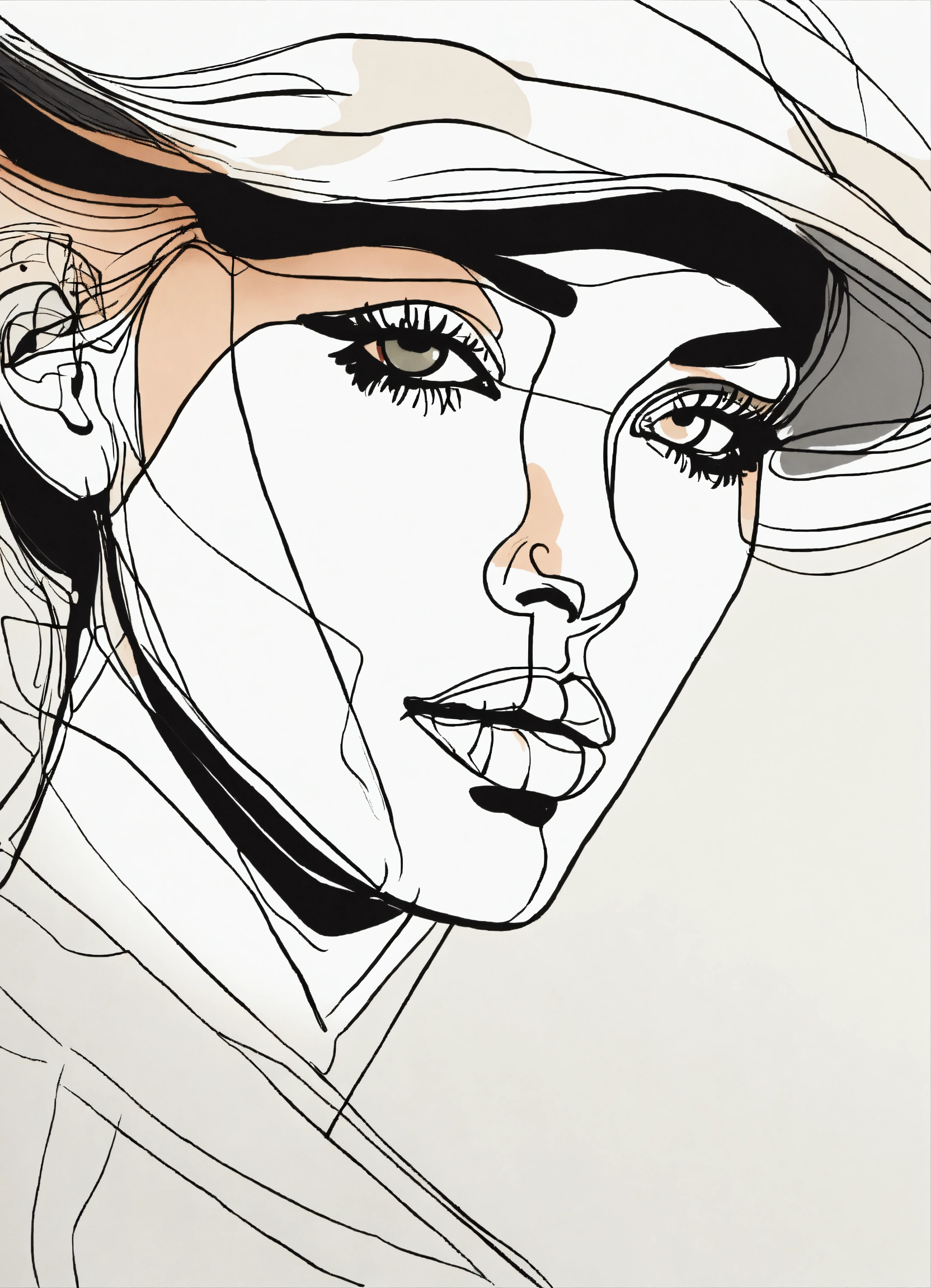 Lexica - Beautiful female portrait, one line drawing, bold sketch ...