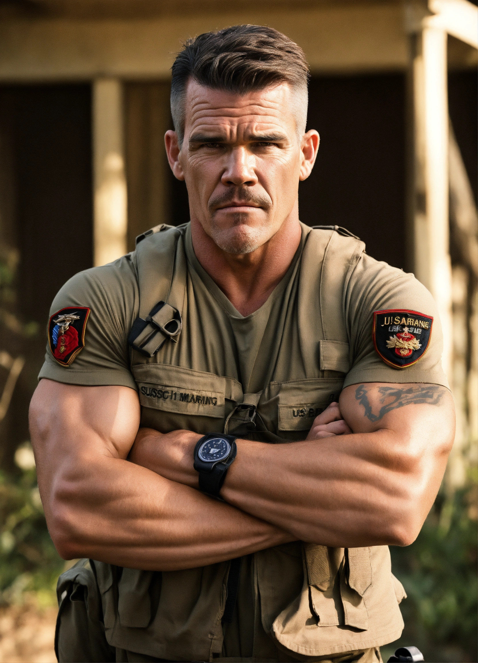 Lexica - Scared man, US Marine, FRONT VIEW, casual clothes, arms ...