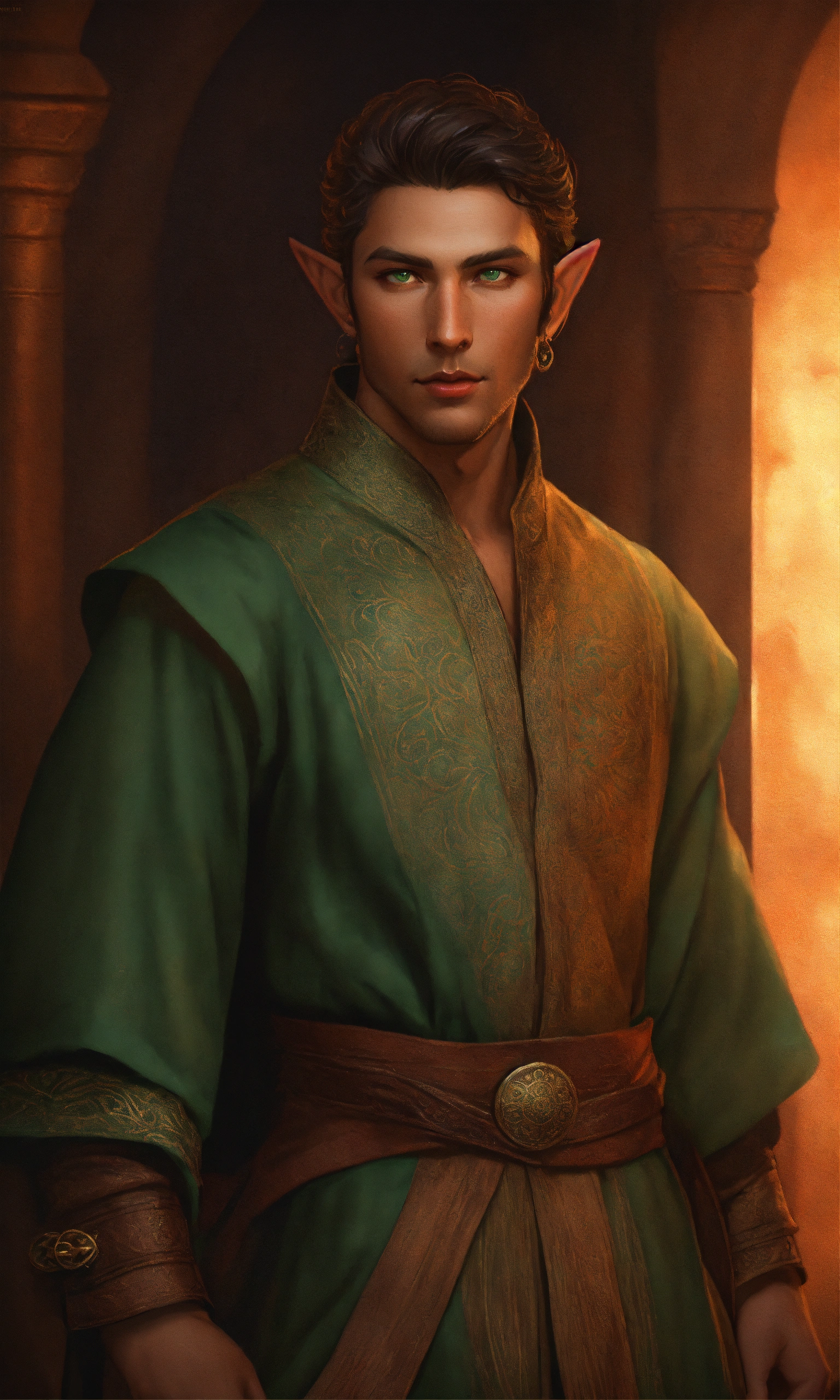 Lexica - Tamerlane male elf in medieval style, persian clothes, green ...